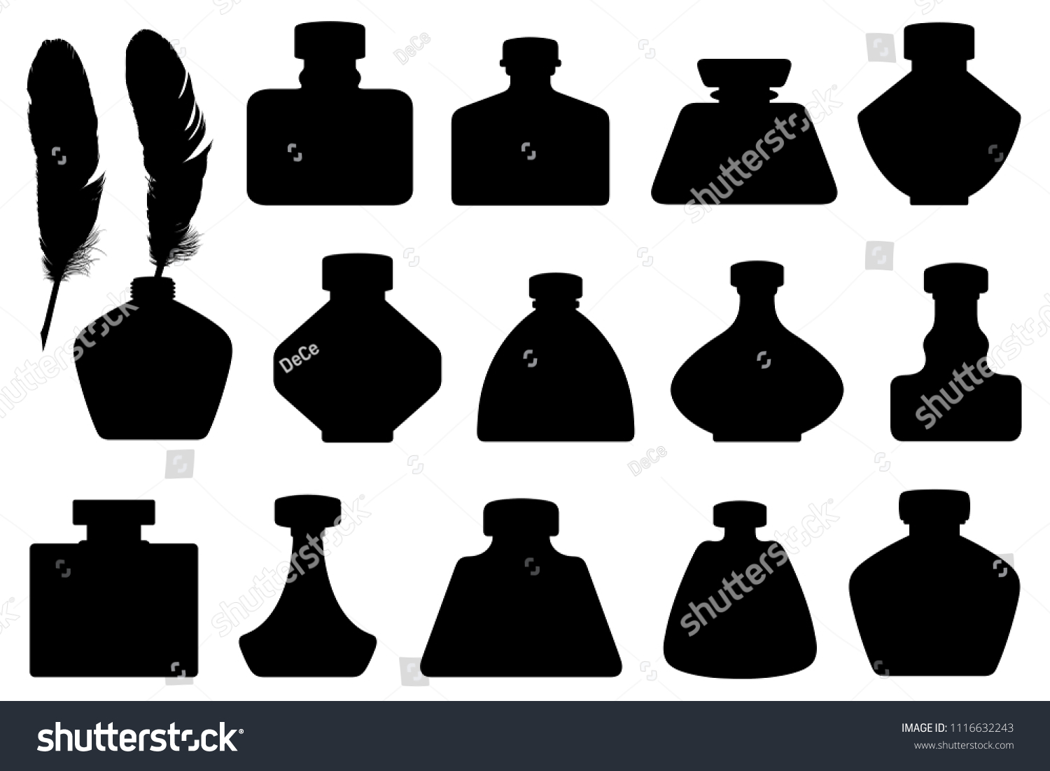 Set Different Inkwells Isolated On White Stock Vector Royalty Free