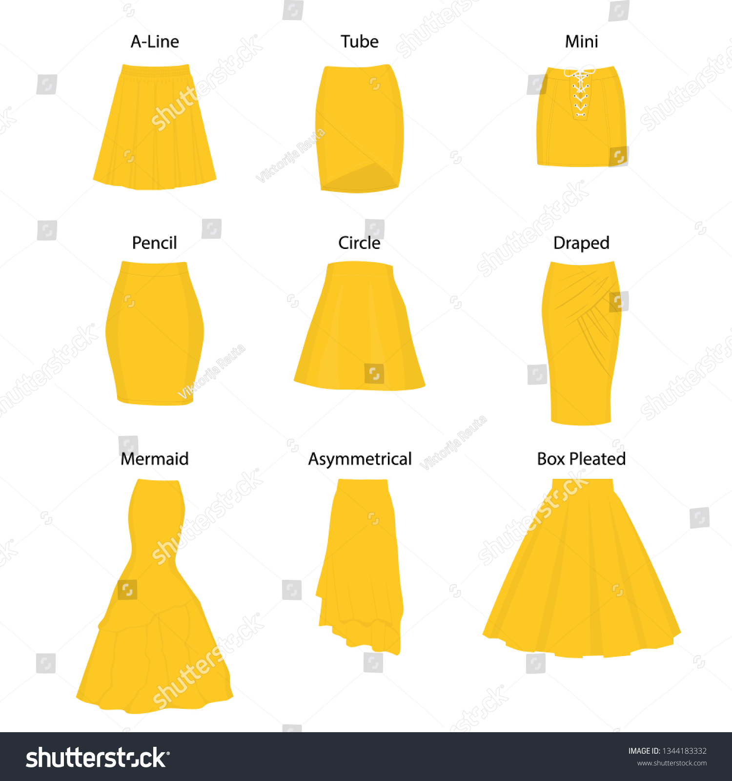 Set Different Types Skirts Aline Tube Stock Vector Royalty Free
