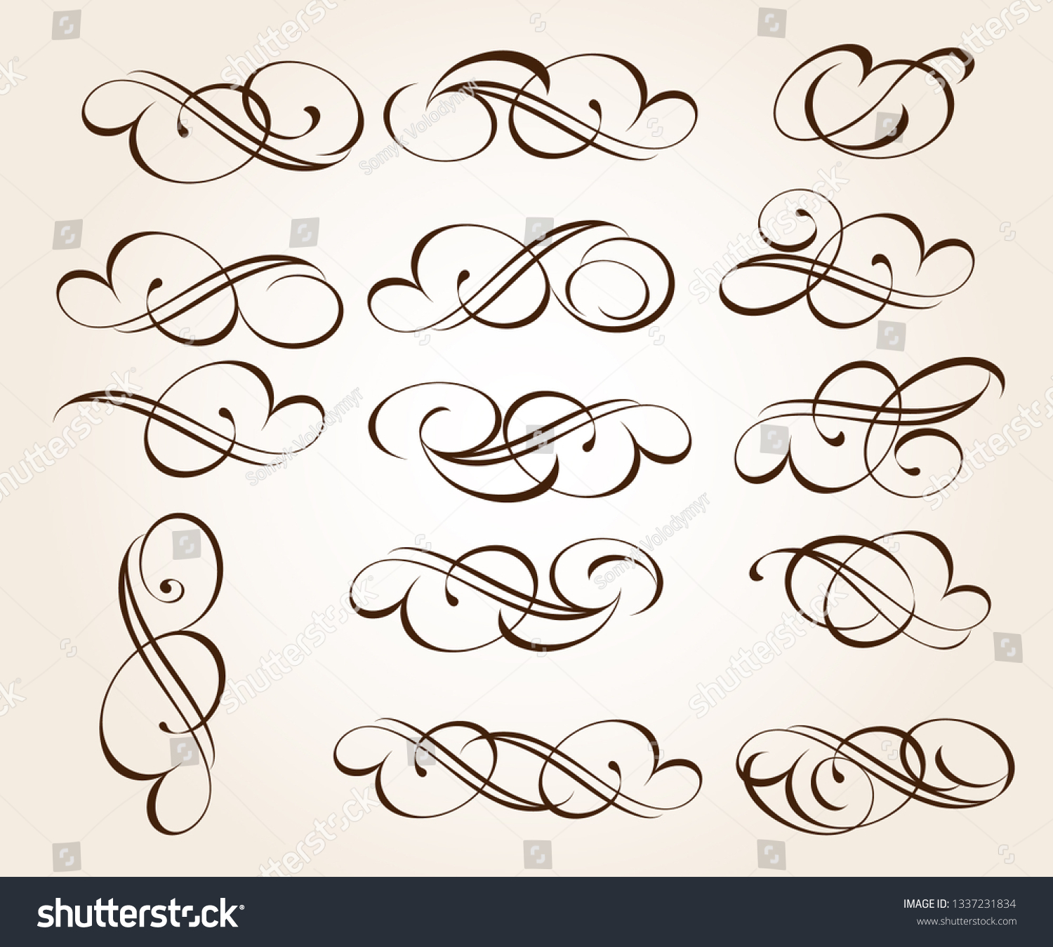 Set Elegant Decorative Scroll Elements Vector Stock Vector (Royalty ...