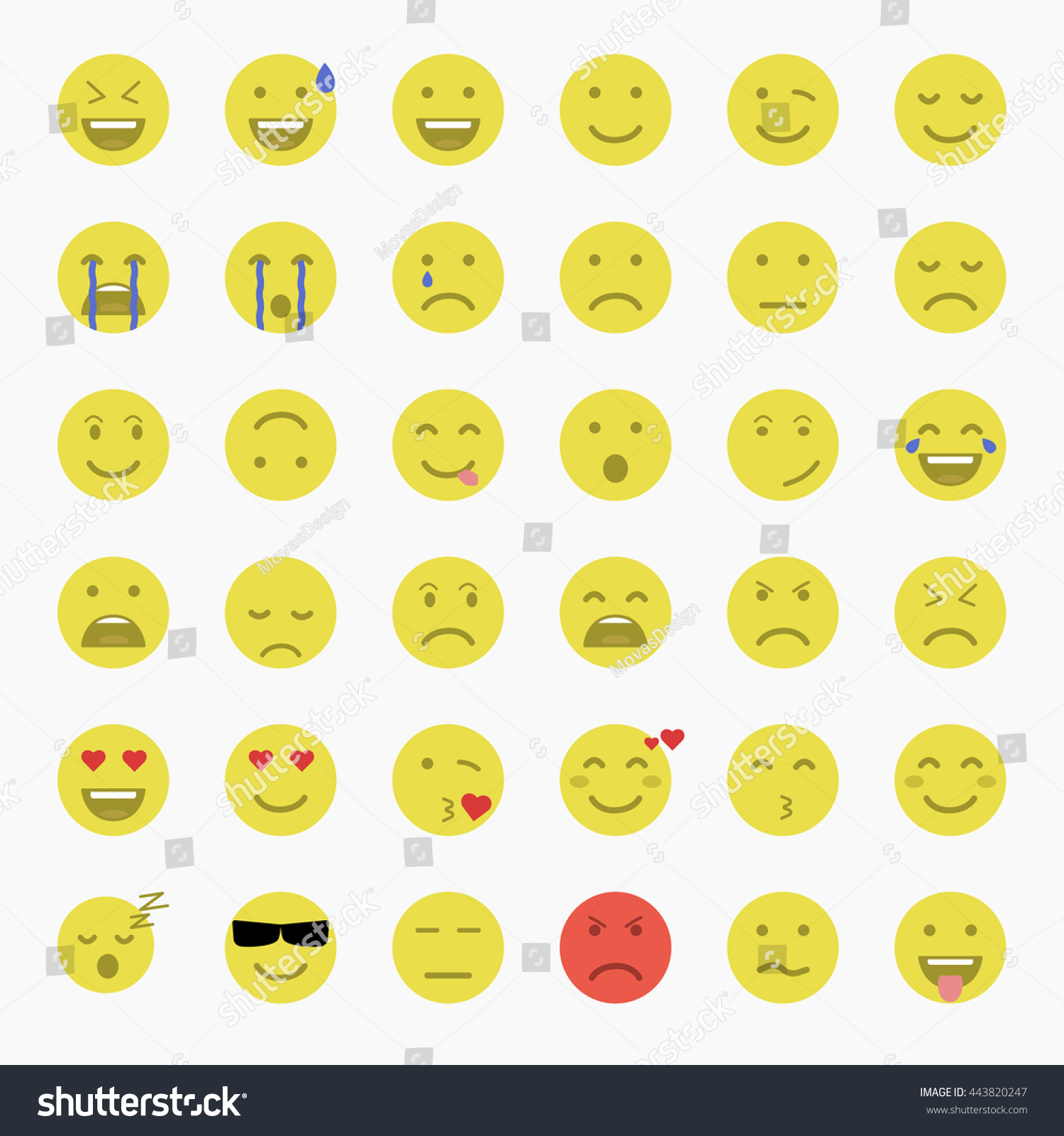 Vektor Stok Set Emoticons Emoji Avatarflat Style Illustrations Tanpa