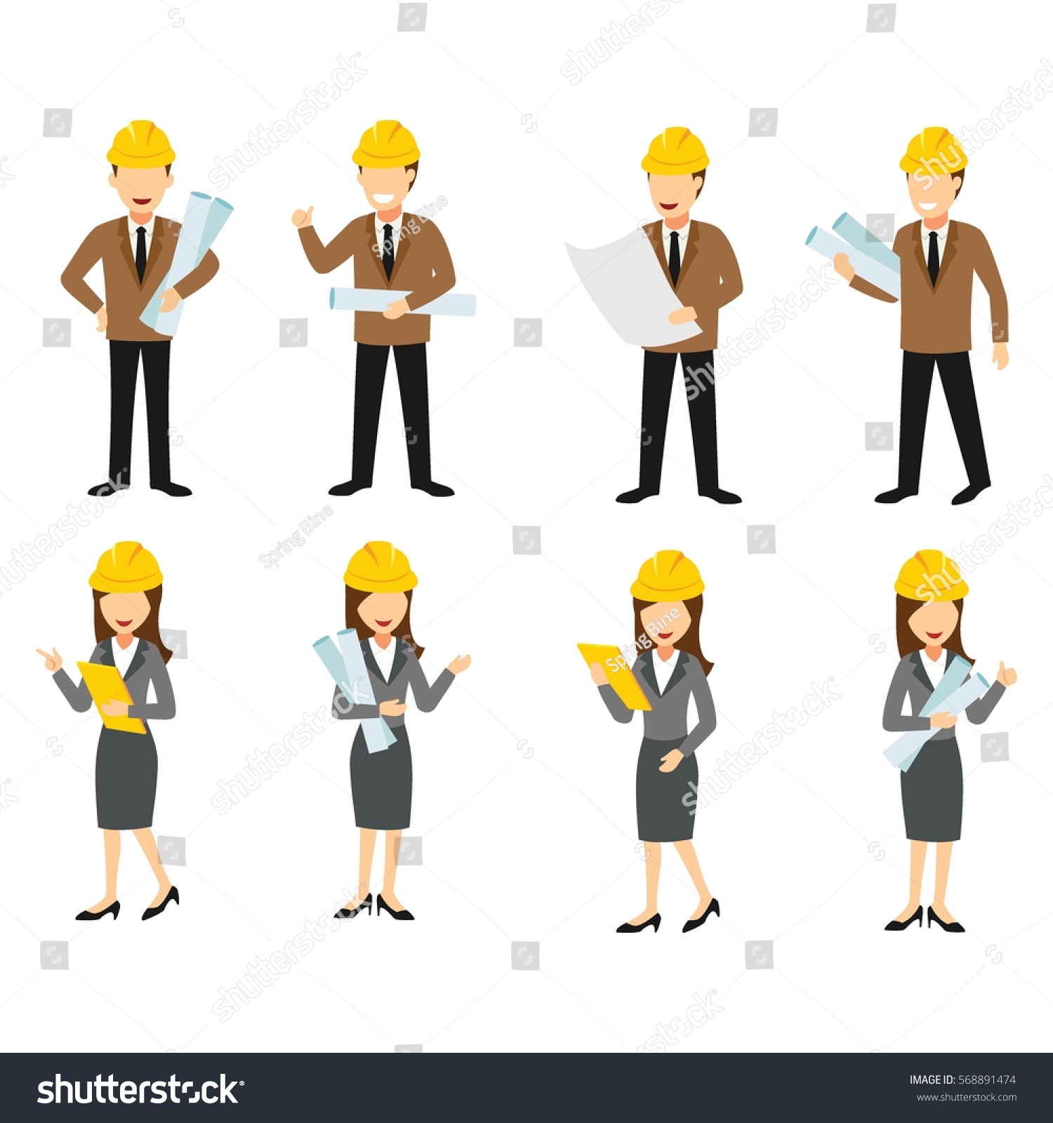 Set Engineer Character Design Vector Stok Vektör (Telifsiz) 568891474 ...