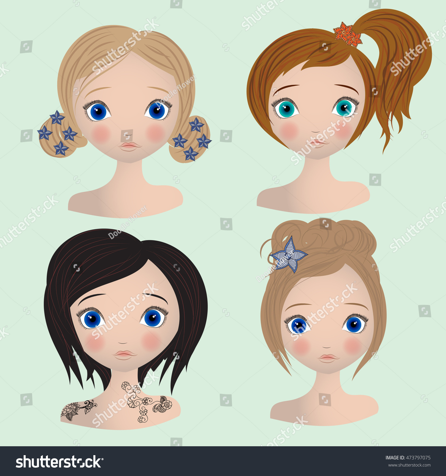 Set Female Hair Style Vector Collection Stock Vector Royalty Free