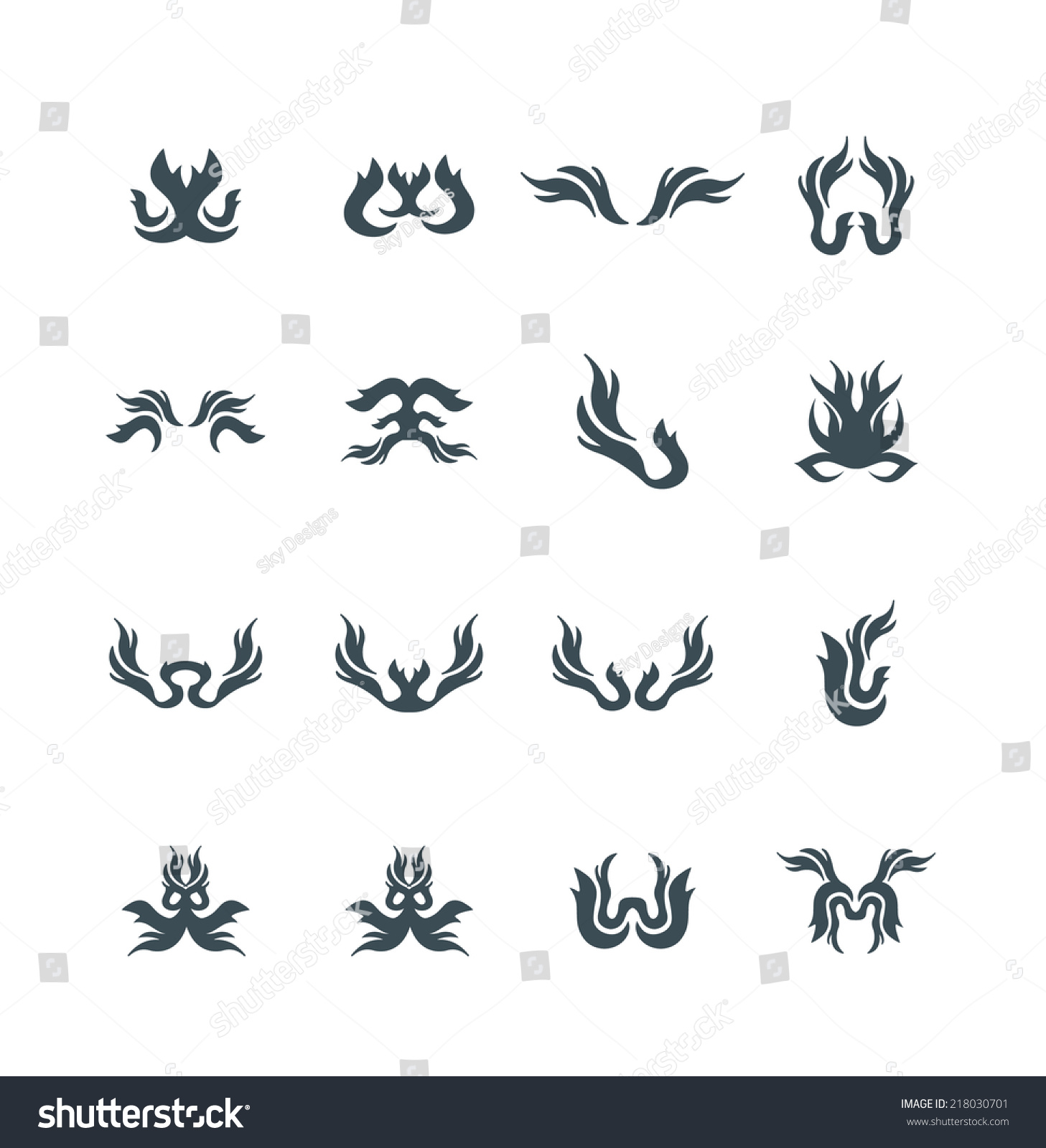 Set Flame Flame Elements Stock Vector (Royalty Free) 218030701 ...