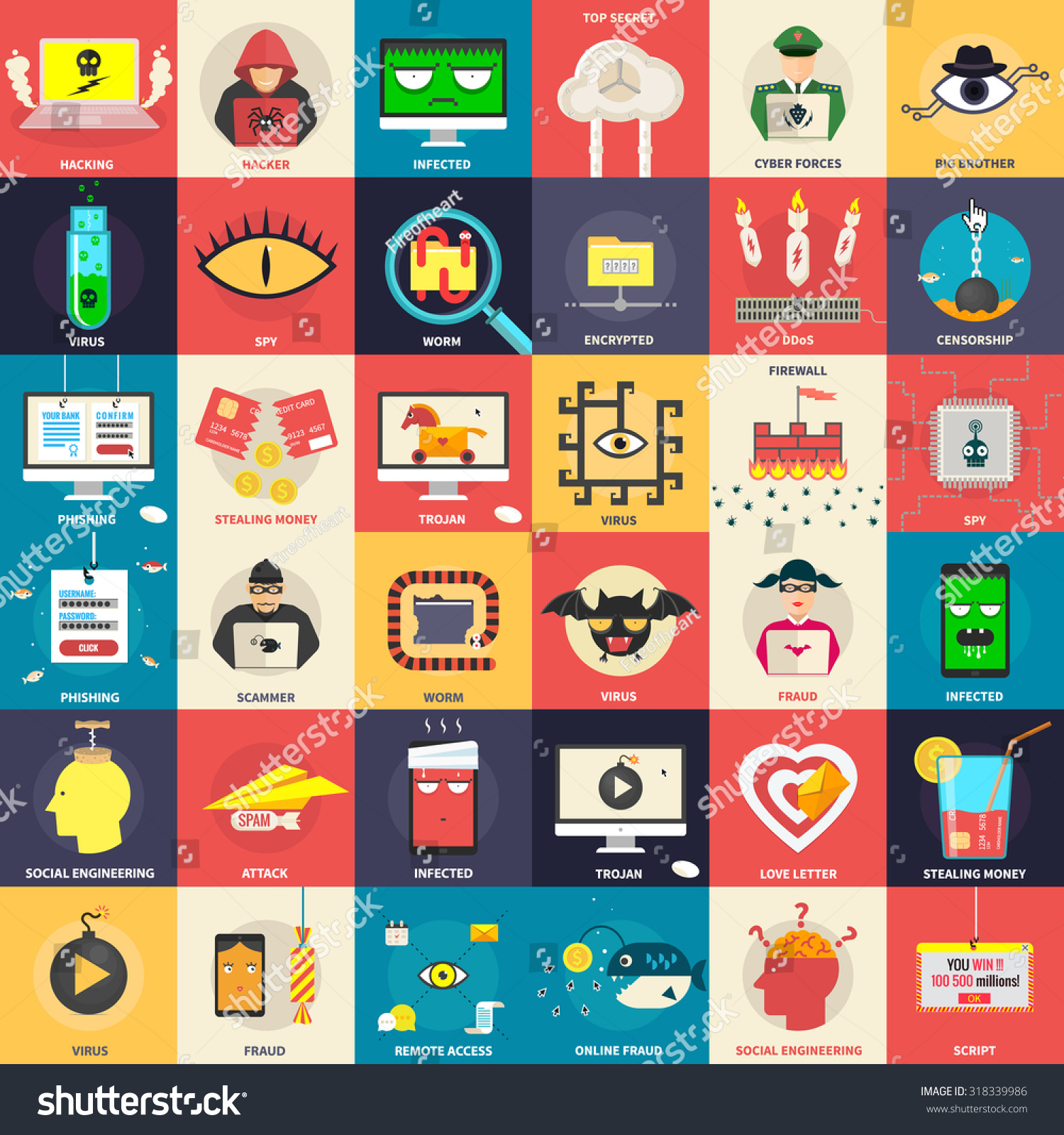 Set Flat Icons Illustrations Cyber Computer Stock-Vektorgrafik ...