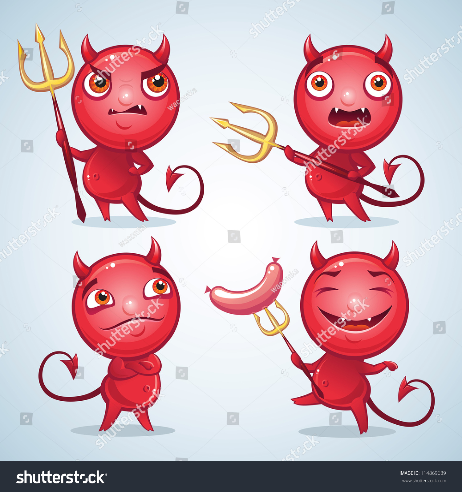 Set Of Four Cute Devils Making Faces And Posing Stock Vector 114869689 ...
