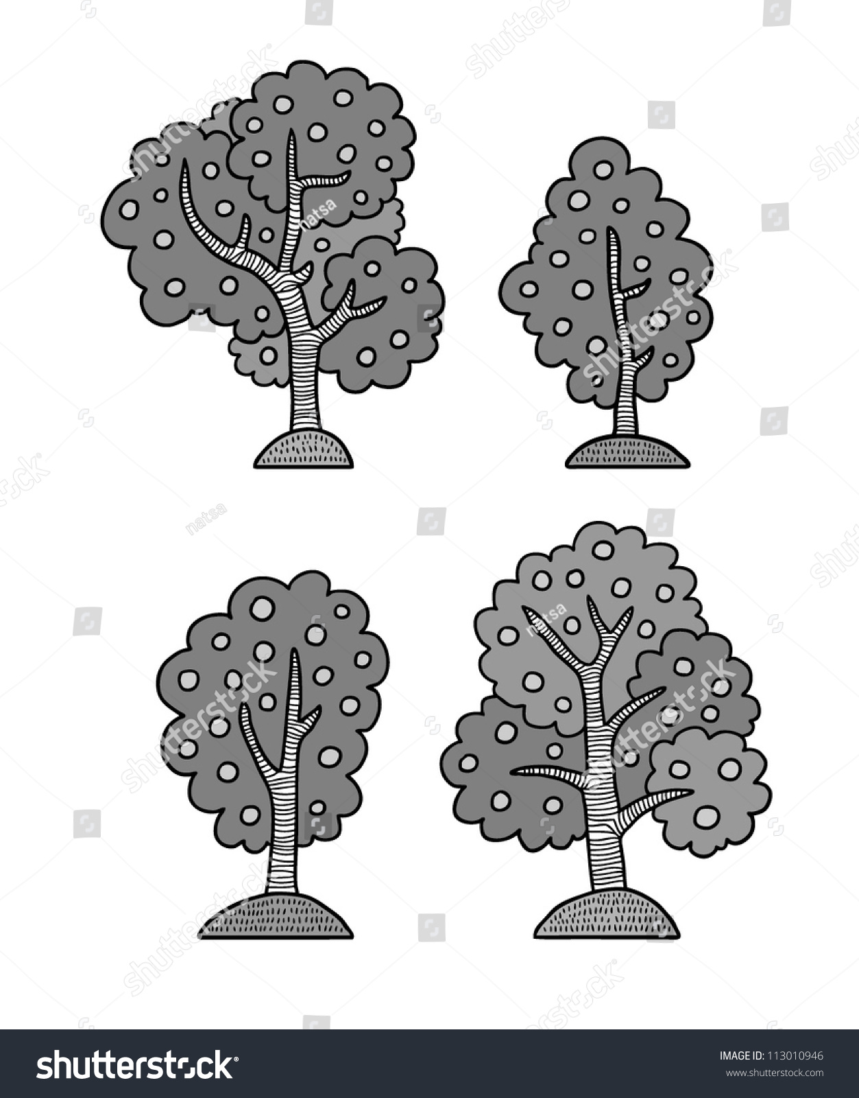 Set Four Vector Cartoon Trees Stock Vector (Royalty Free) 113010946