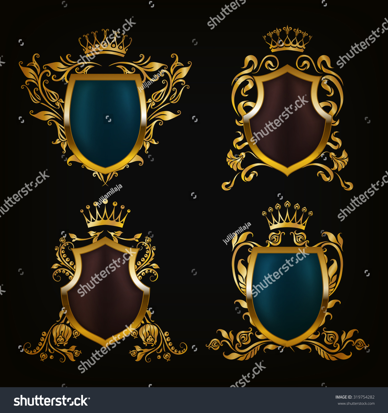 Set Golden Royal Shields Graphic Design Stock Vector Royalty Free