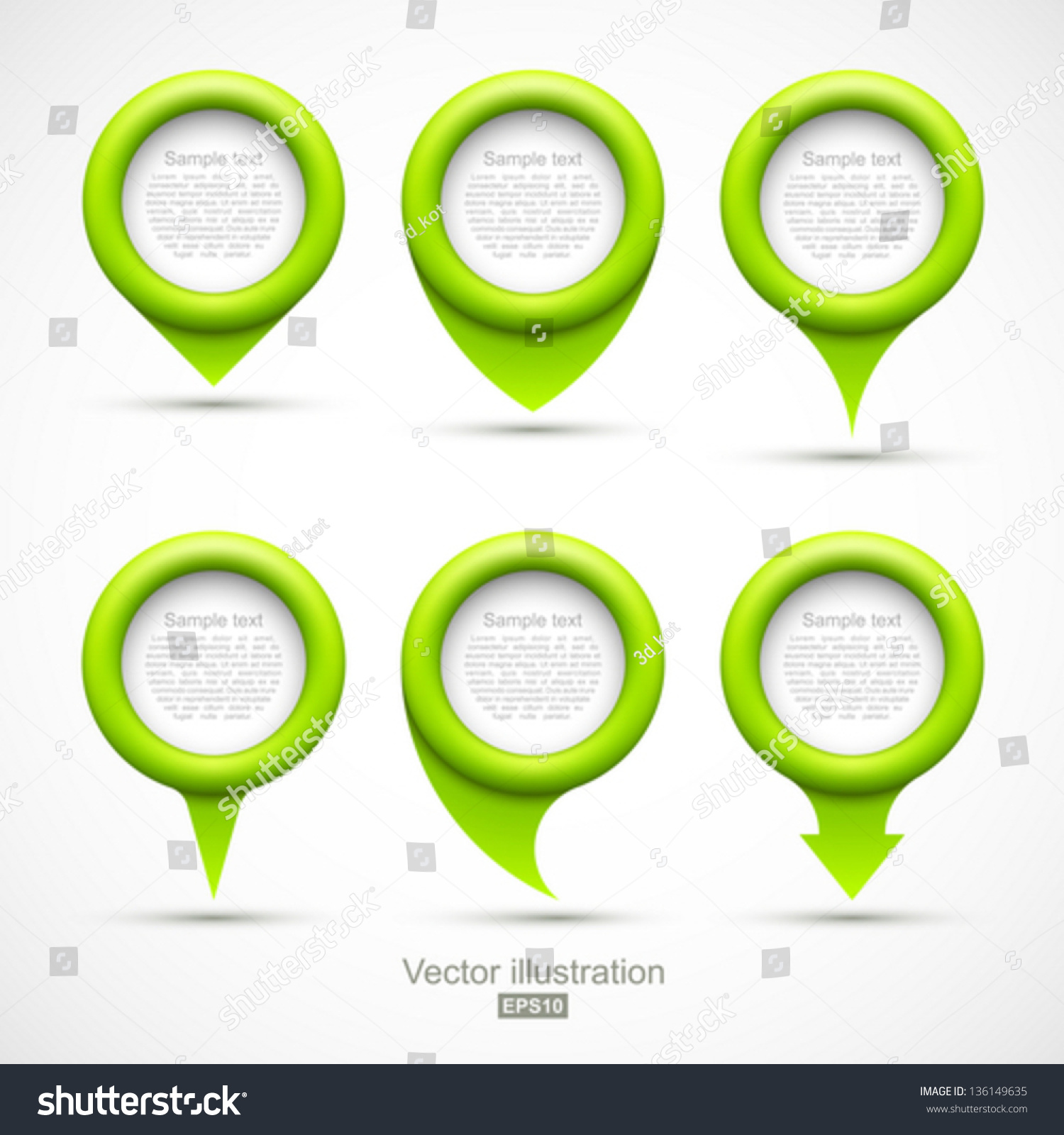 Set Green Circle Pointers Stock Vector (Royalty Free) 136149635