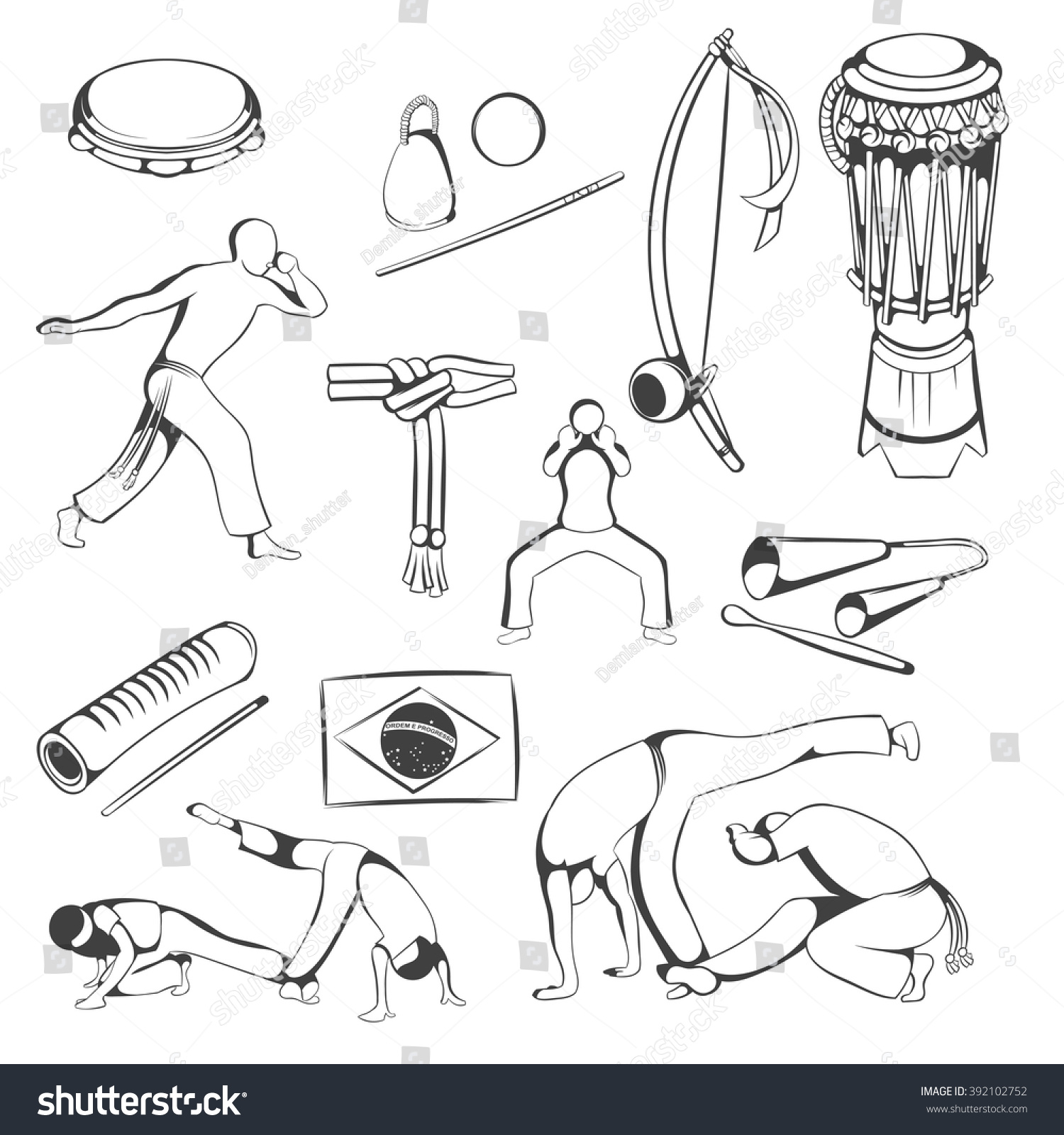 Conjunto de elementos de la Capoeira: vector de stock (libre de ...
