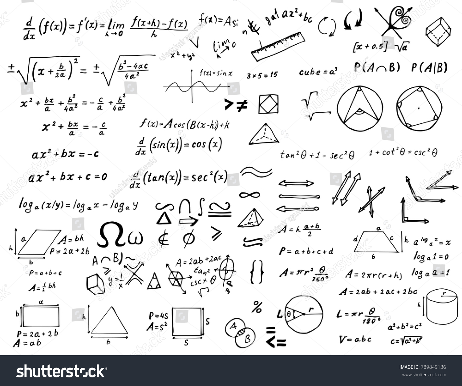 Set Hand Drawn Mathematical Formulas Signs: vector de stock (libre de ... Set Hand Drawn Mathematical Formulas Signs: vector de stock (libre de ...