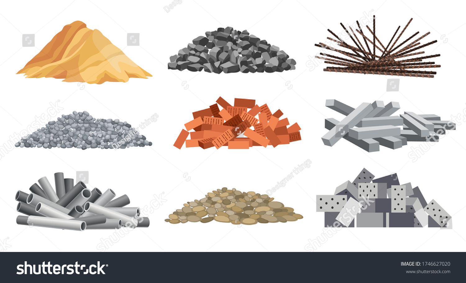 Set Heaps Building Material Bricks Sand Stock Vector Royalty Free