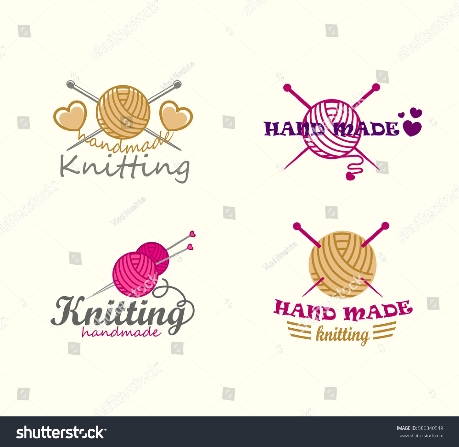 Set Knitting Logo Elements Stock Vector (Royalty Free) 586340549 ...