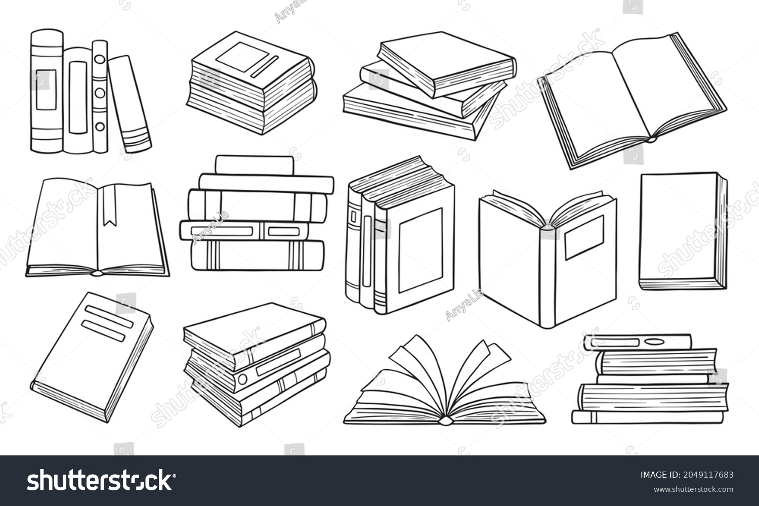 Set Library Books Doodle Stack Booksopen Stock Vector Royalty Free 2049117683