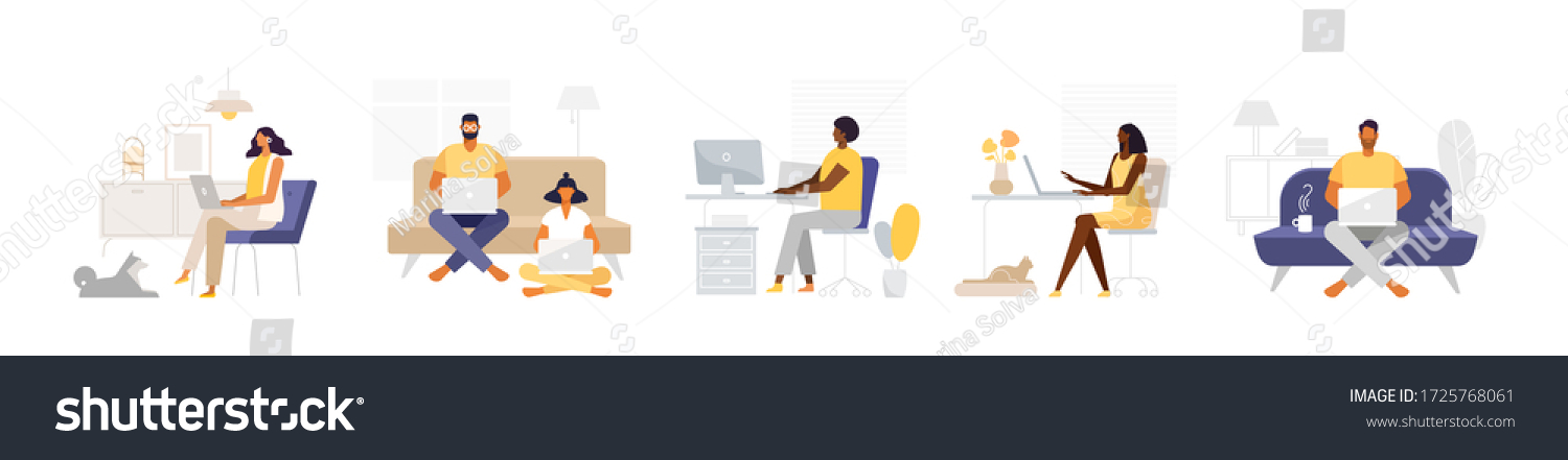 Set Male Female Business Characters Freelance Stock Vector Royalty