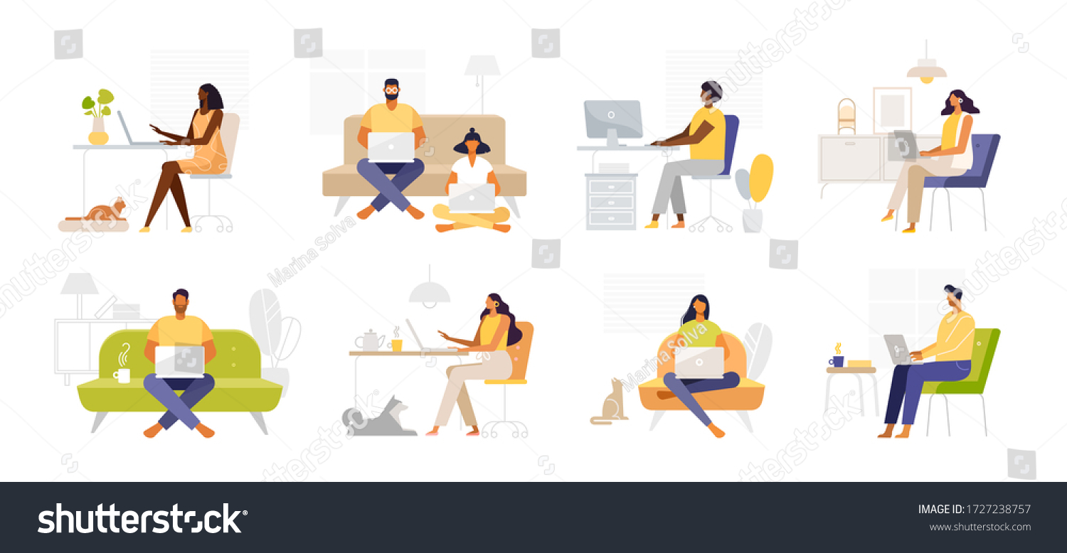 Set Male Female Business Characters Freelance Stock Vector Royalty