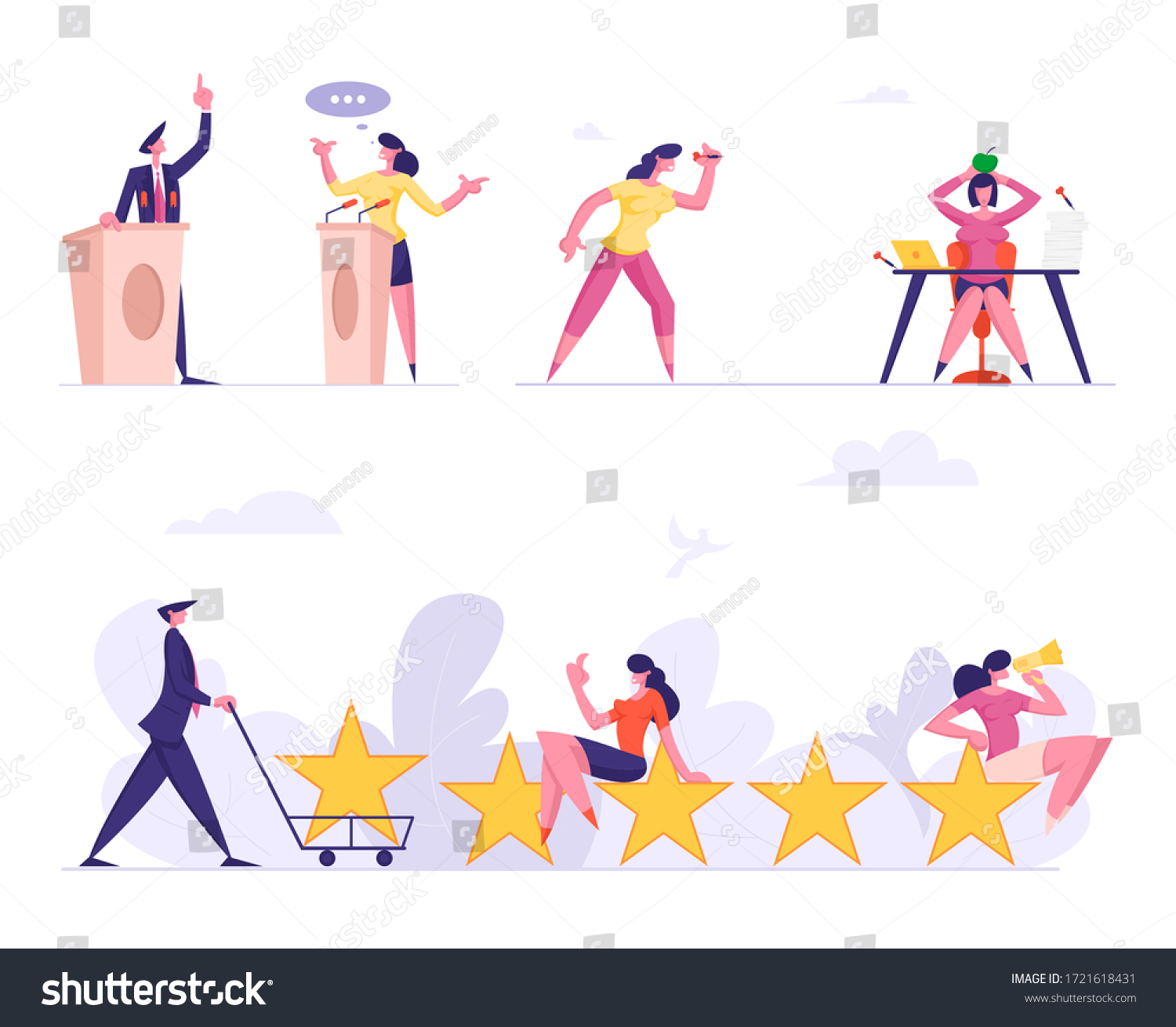 Set Male Female Business People Performing Stock Vector Royalty Free