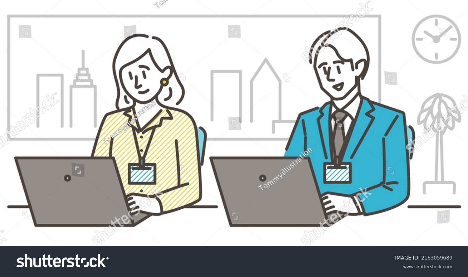 Set Male Female Business People Working Stock Vector Royalty Free