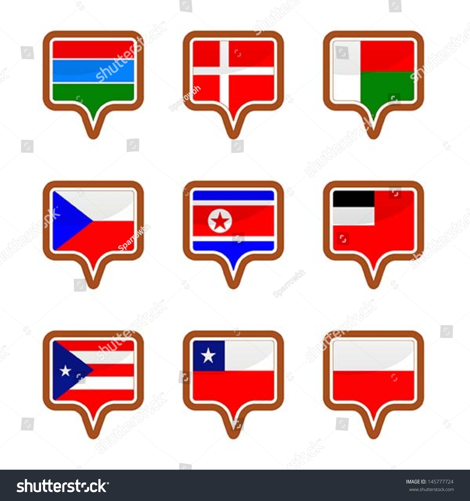 Set Map Flag Icon Vector Stock Vector (Royalty Free) 145777724 ...