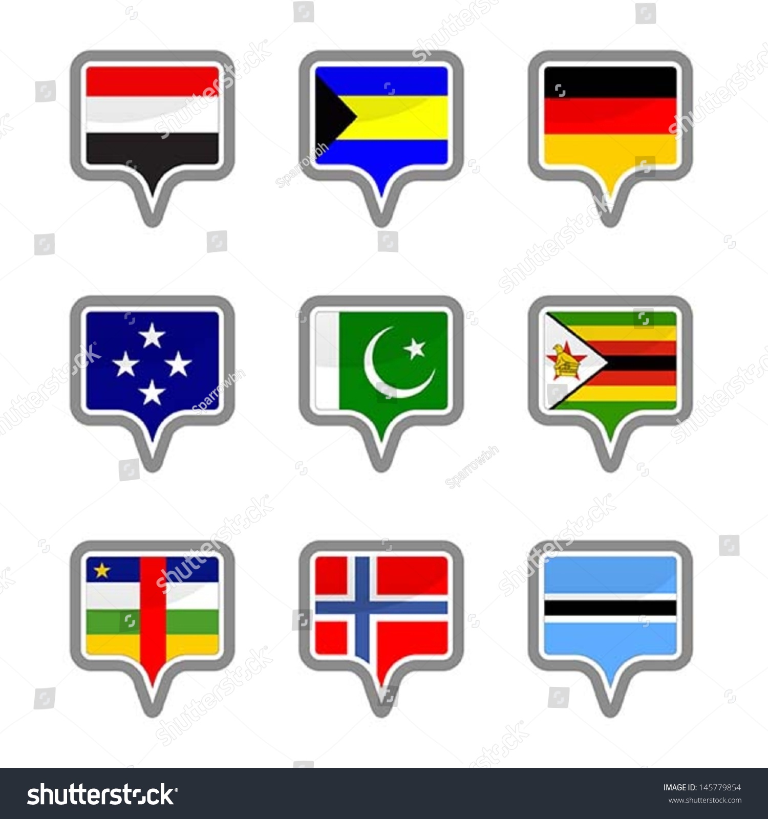 Set Map Flag Icon Vector Stock Vector (Royalty Free) 145779854 ...