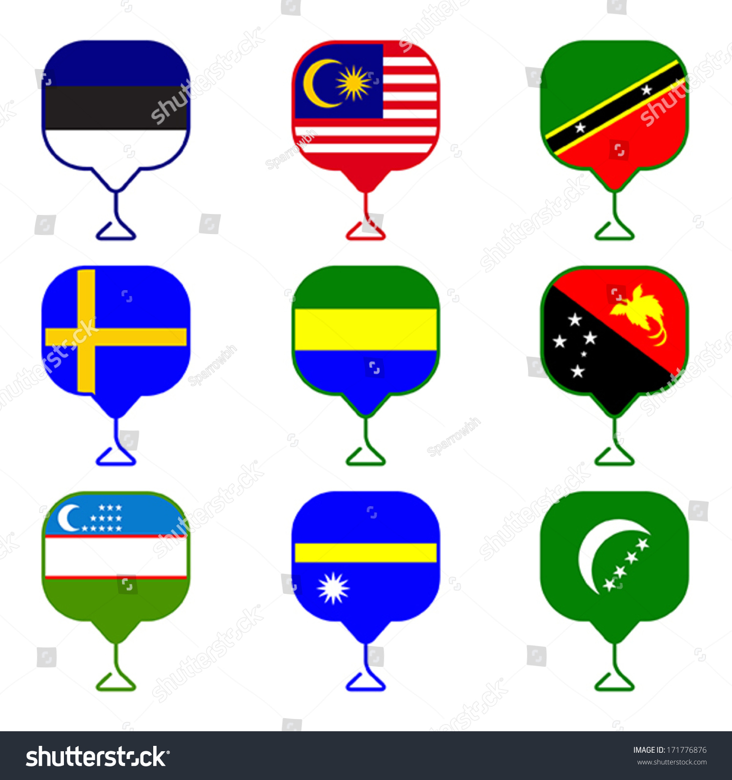 Set Map Flag Icon Vector Stock Vector (Royalty Free) 171776876 ...