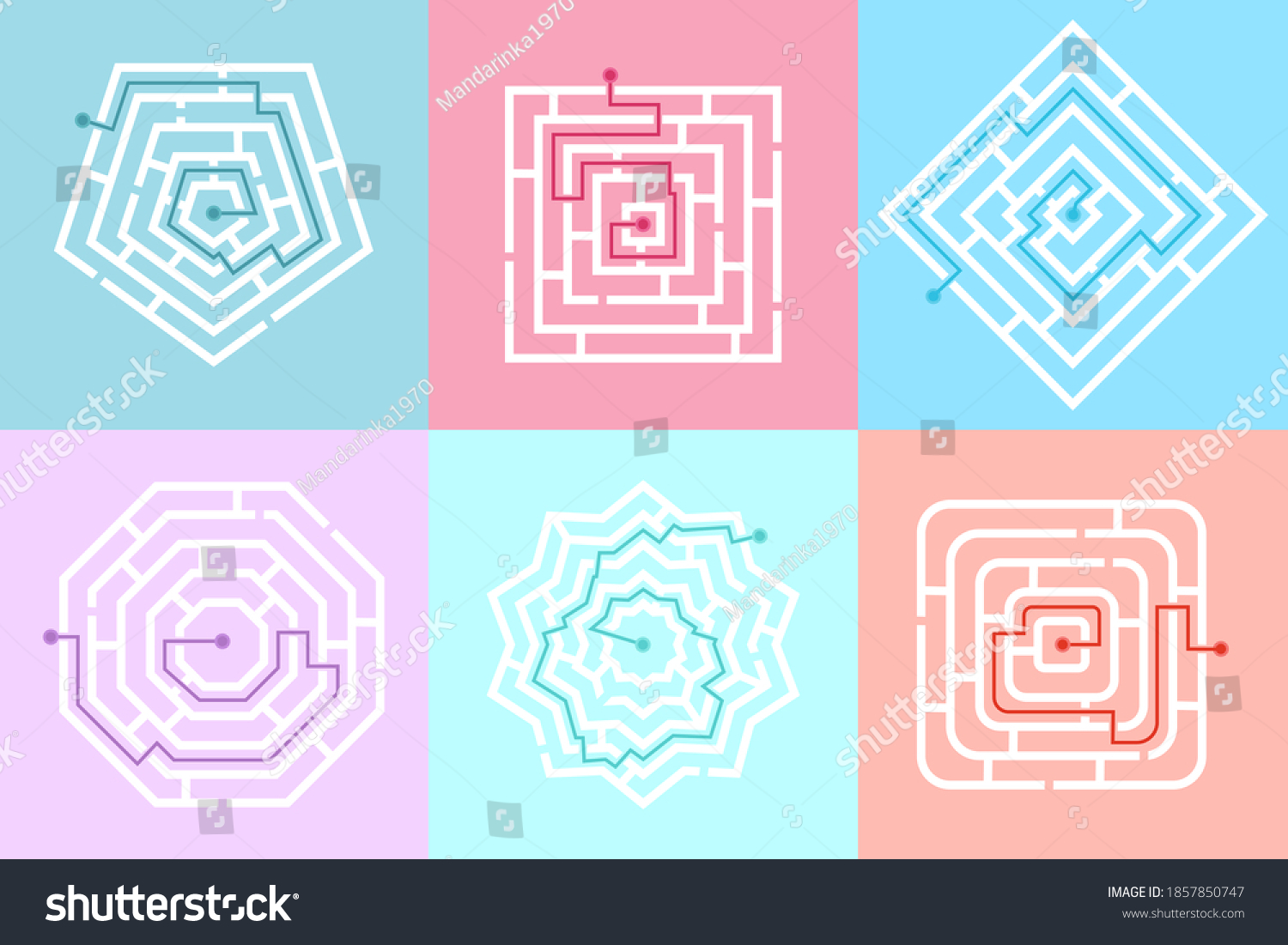 Set Maze Game Labyrinth Labyrinth Shape Stock Vector (Royalty Free) 1857850747