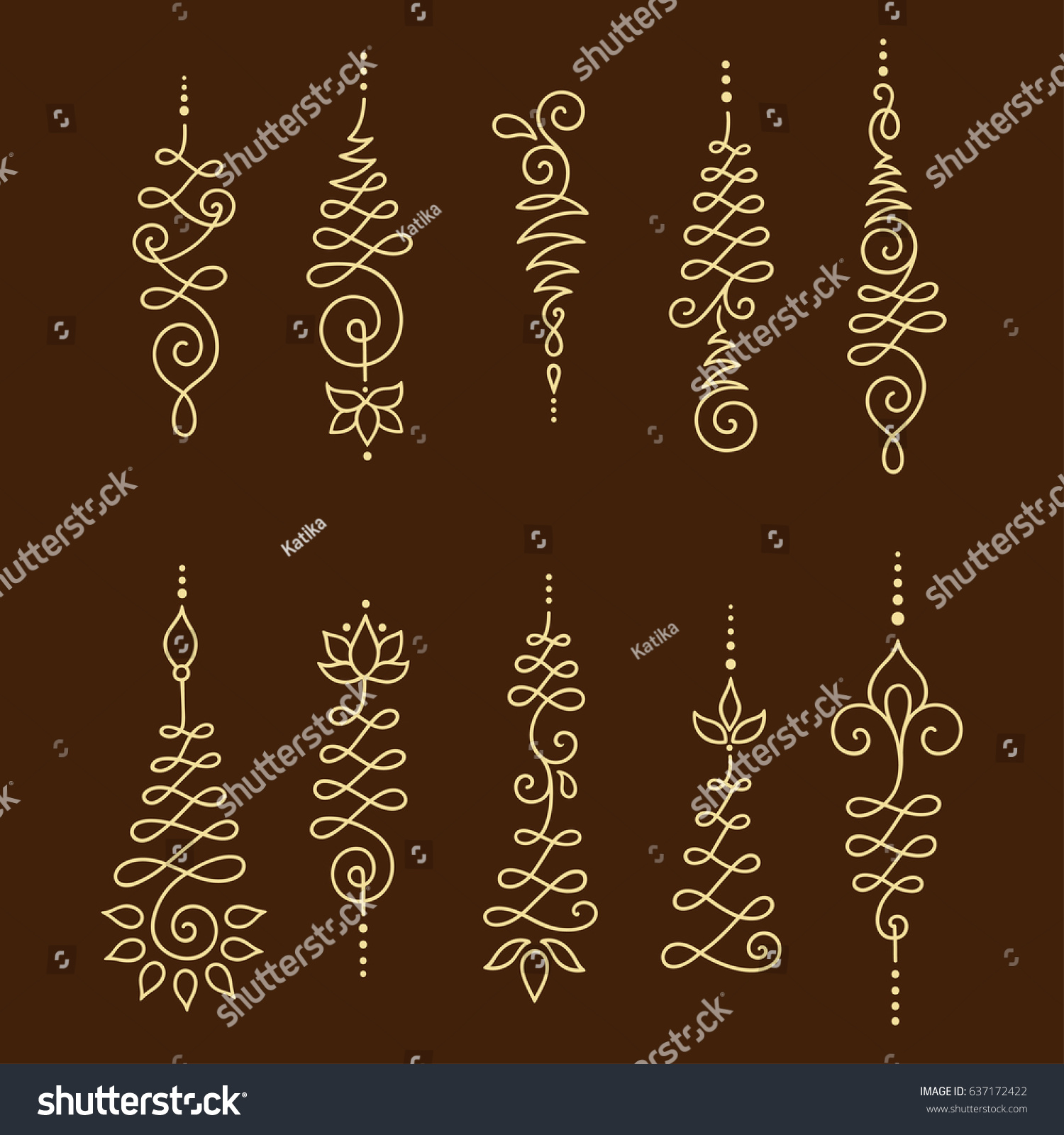 Set Mehndi Flower Pattern Henna Drawing Stock Vector Royalty Free