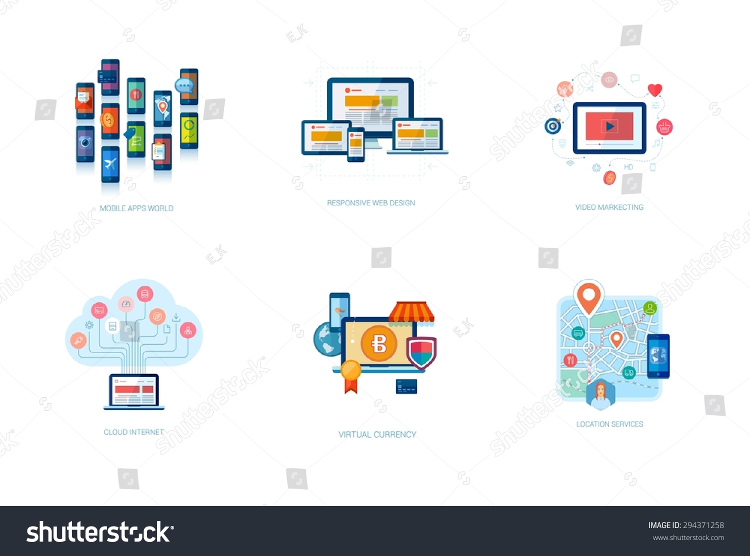 Set Modern Flat Design Icons Application Stock Vector (Royalty Free ...