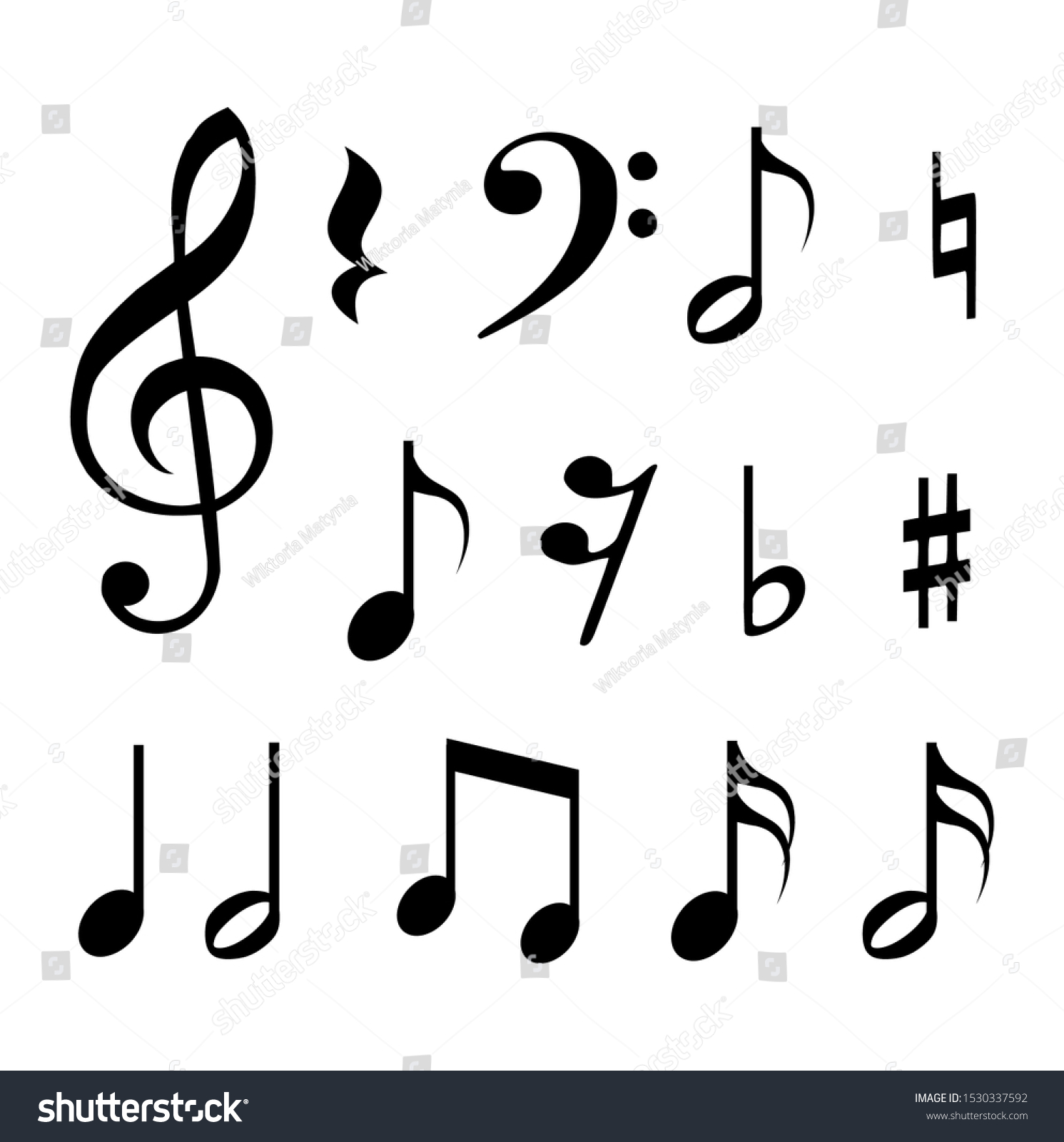 Set Music Notes Vector Stock Vector (Royalty Free) 1530337592 ...
