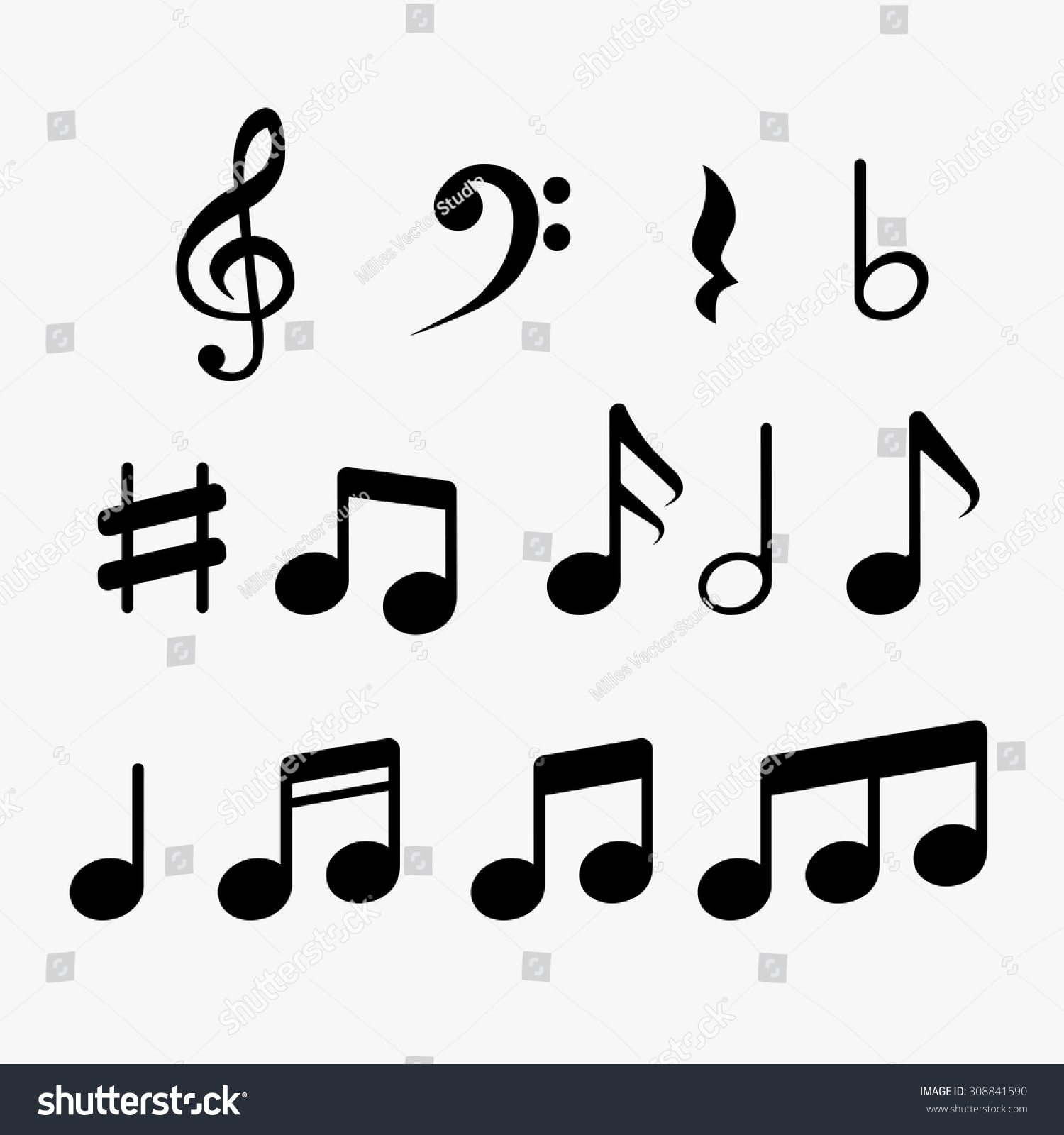 Set Music Notes Vector Stock Vector (Royalty Free) 308841590 | Shutterstock
