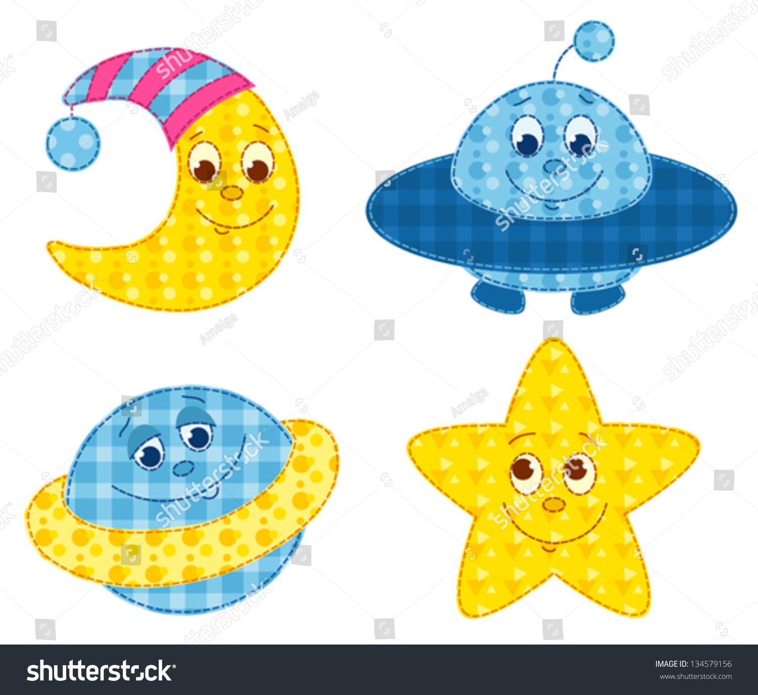 Set Patchwork Spaces Objects Vector Cartoon : image vectorielle de ...