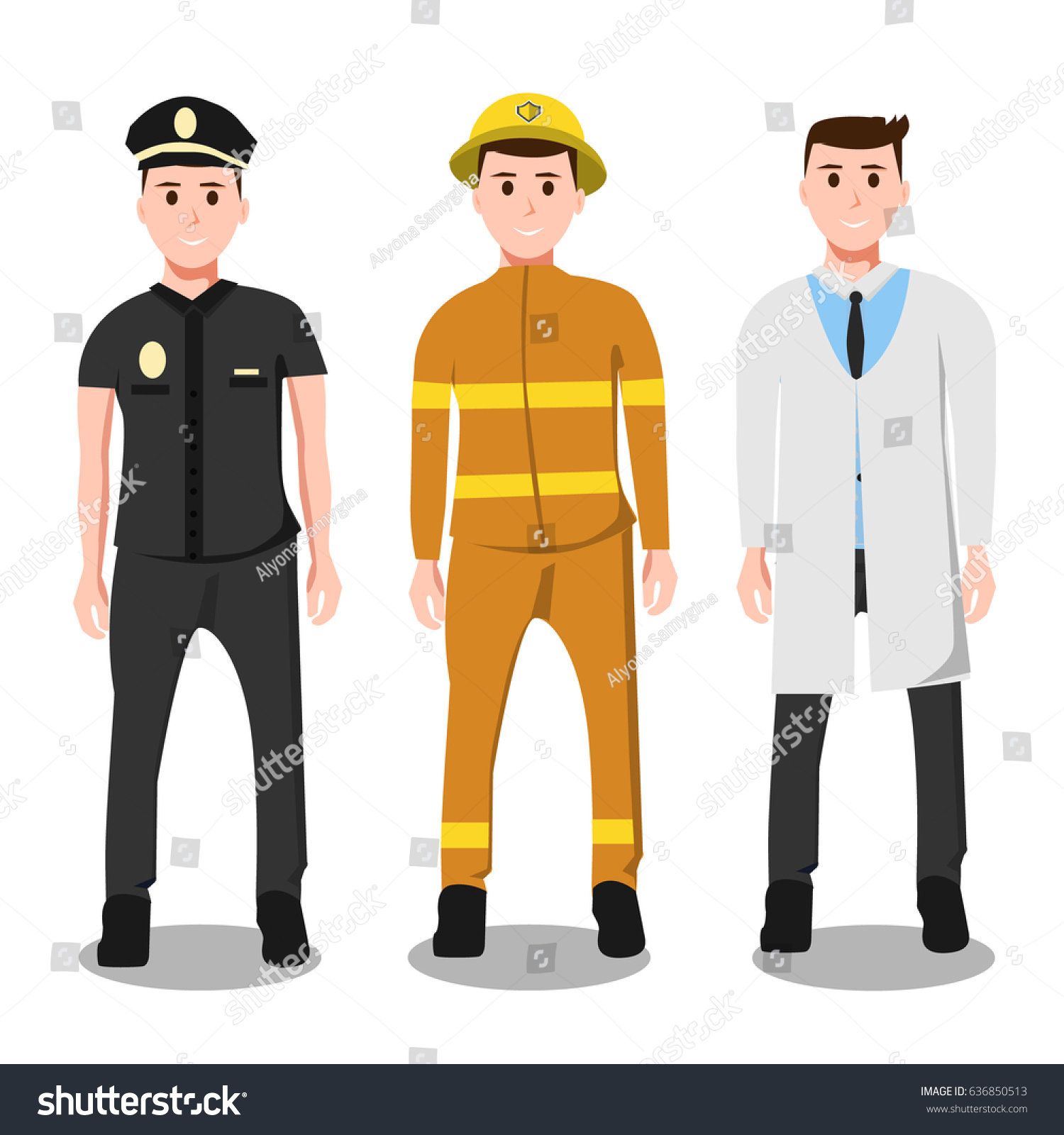 Set People Icons Police Fireman Doctor Stock Vector 636850513 ... Set People Icons Police Fireman Doctor Stock Vector 636850513 ...