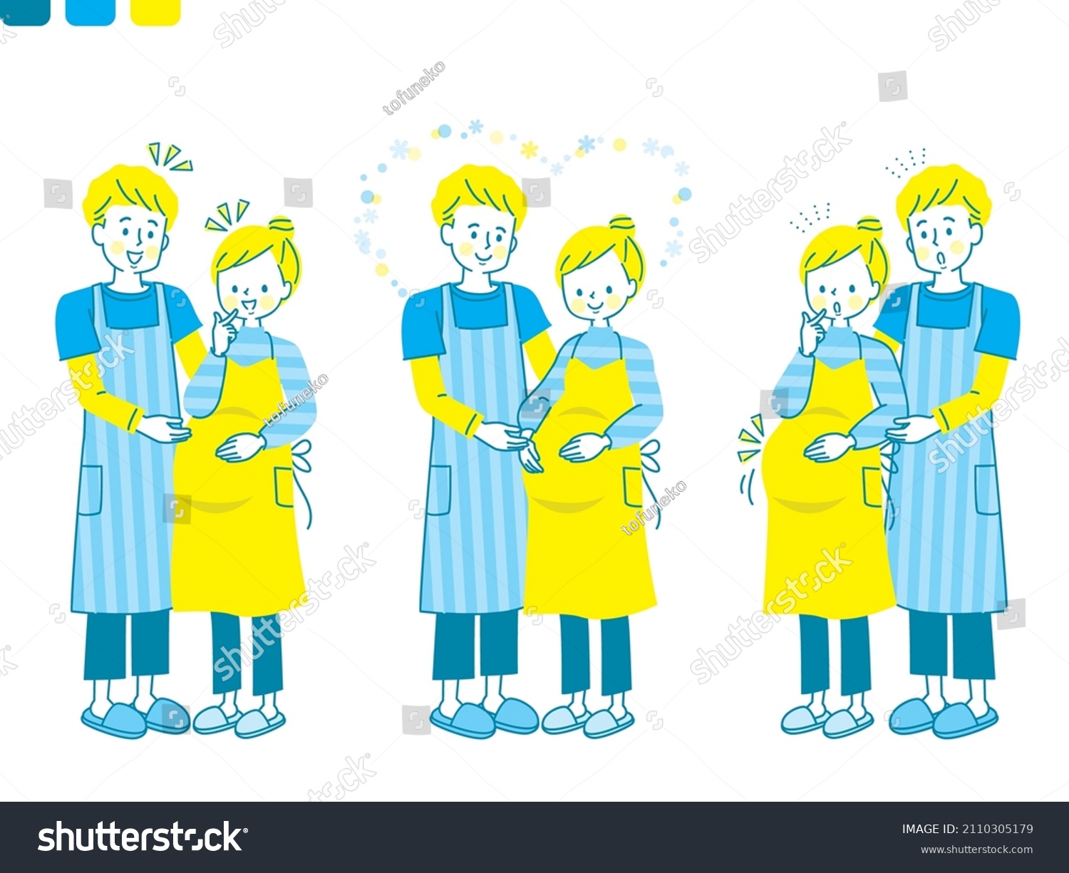 Set Pregnant Woman Husband Apron Stock Vector Royalty Free 2110305179