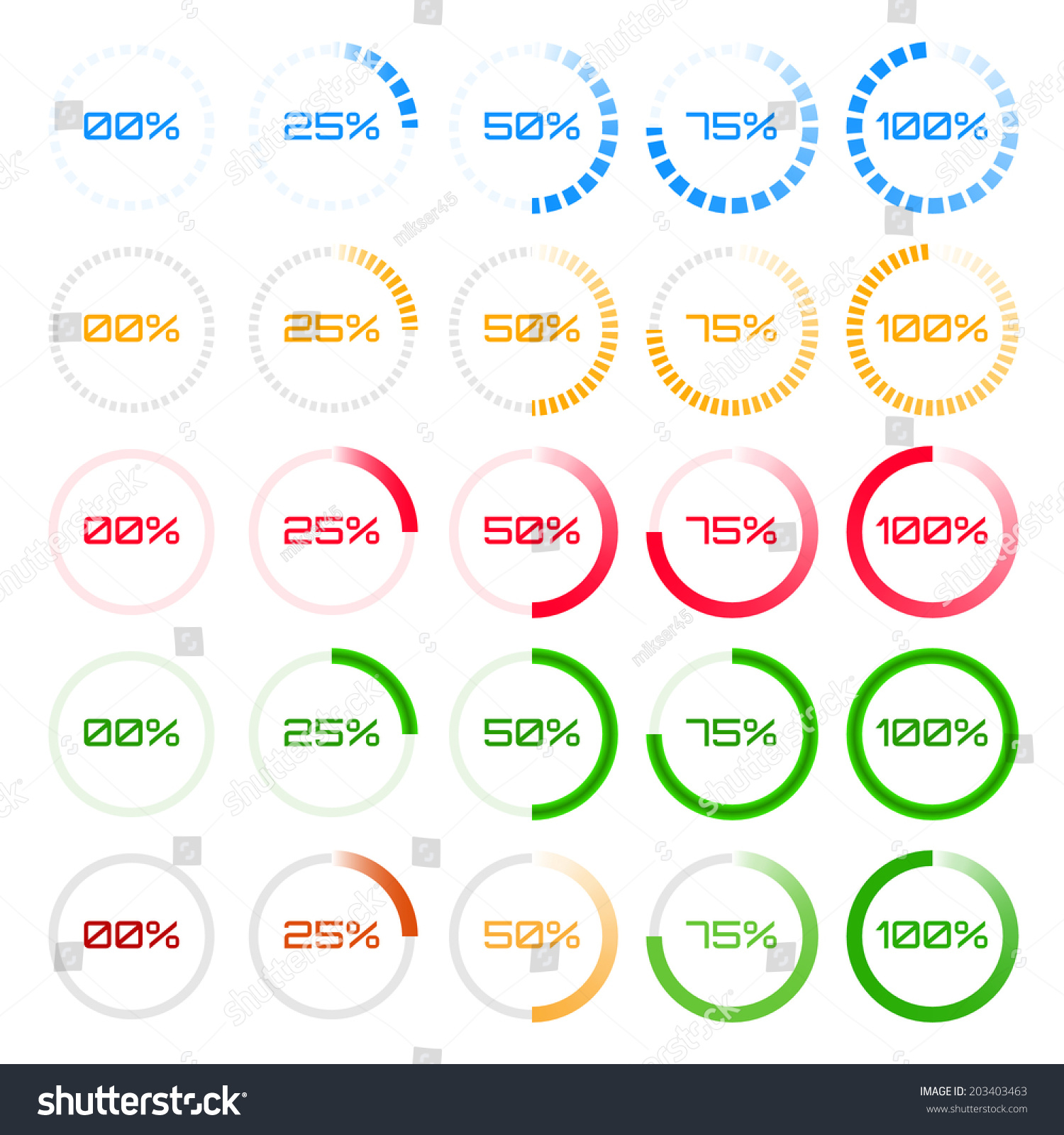 Set Of Progress Indicator Circles. Vector Illustration. - 203403463 ...