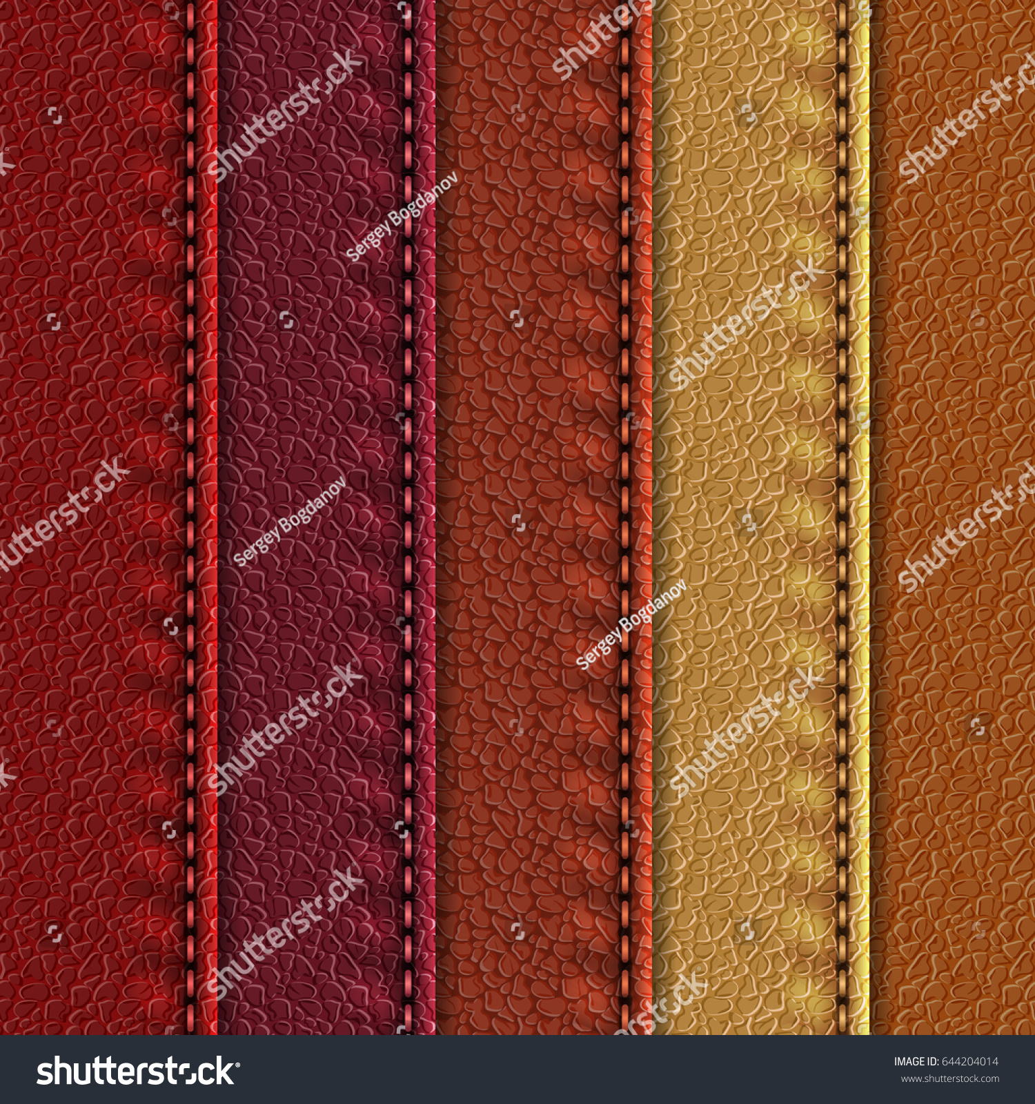 Set Realistic Leather Textures Seams Leather: vector de stock (libre de regalías) 644204014