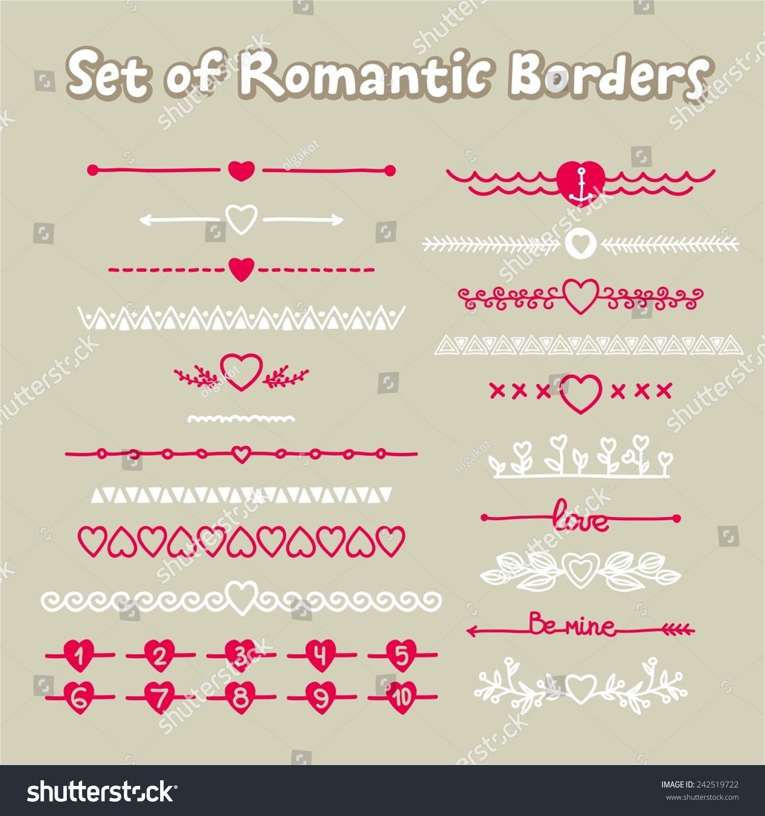 Set Romantic Borders Stock Vector (Royalty Free) 242519722 | Shutterstock