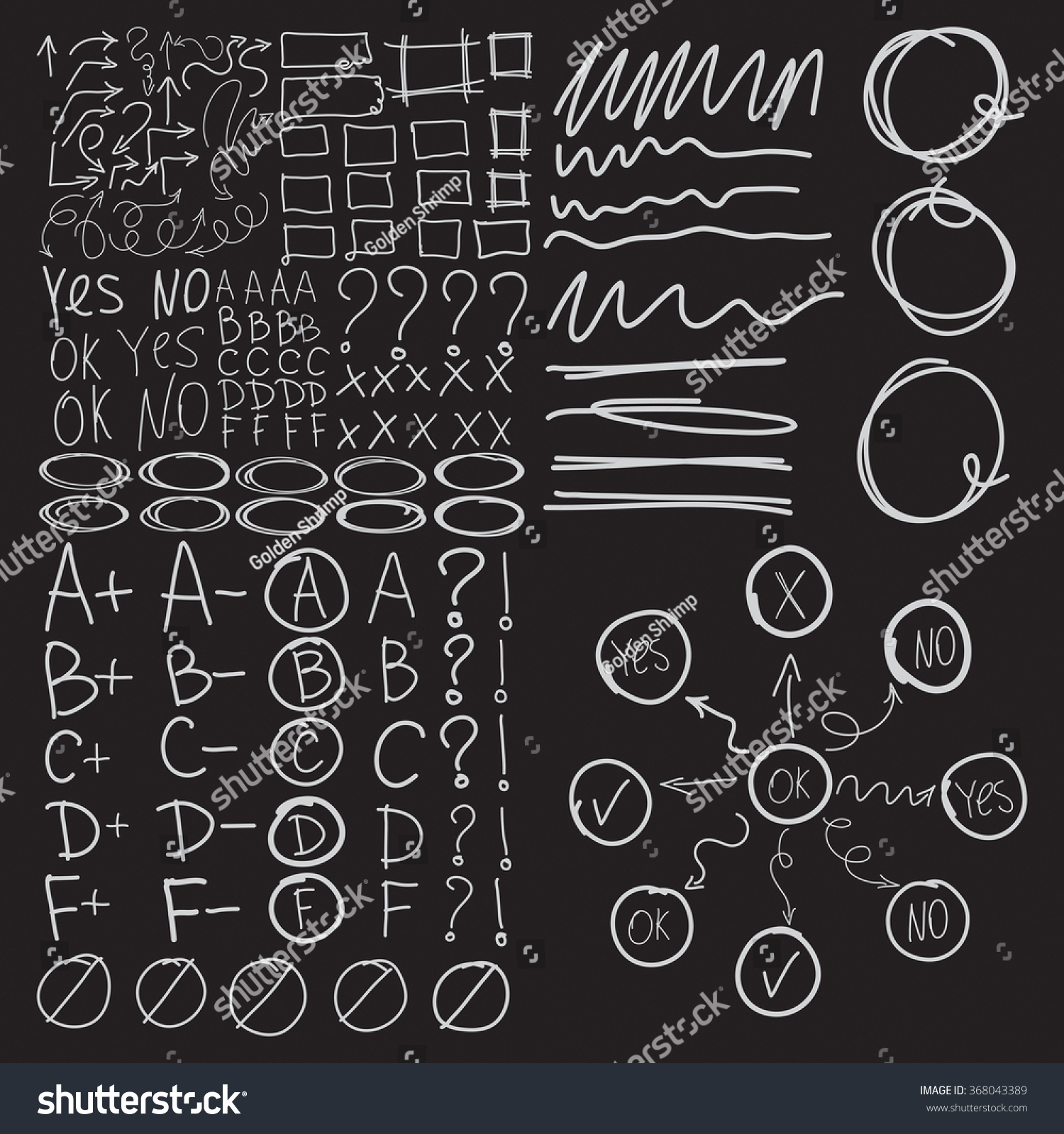 Set School Marks Circle Scribbles Highlight Stock Vector (Royalty Free ...