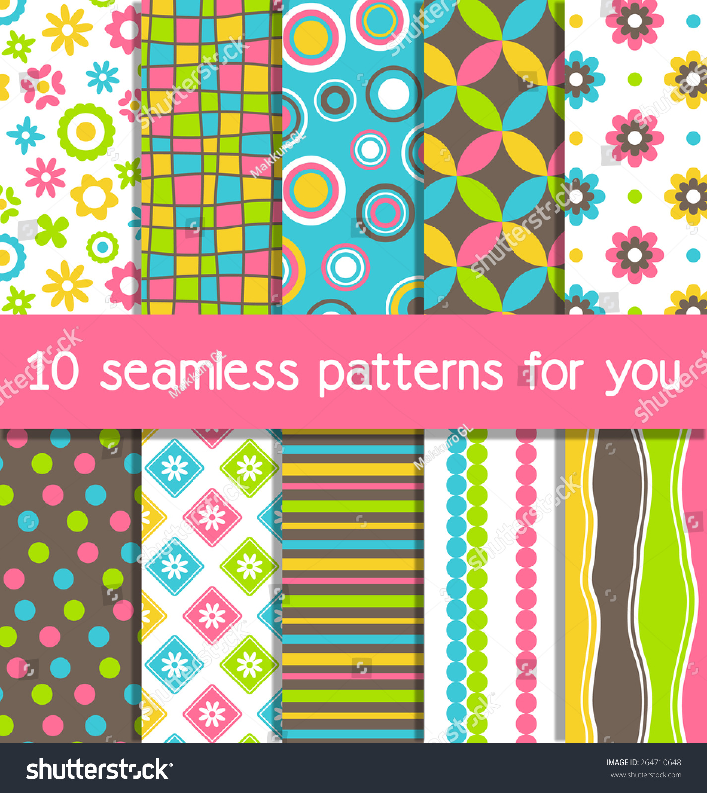Set 10 Seamless Bright Fun Abstract Stok Vektör (Telifsiz) 264710648 ...