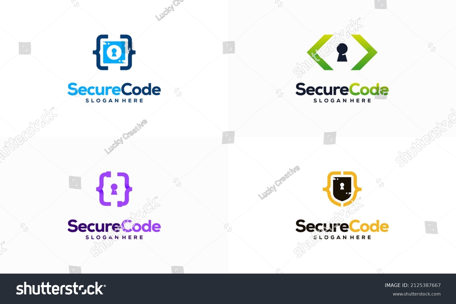 Set Secure Code Logo Designs Concept Stock Vector (Royalty Free) 2125387667