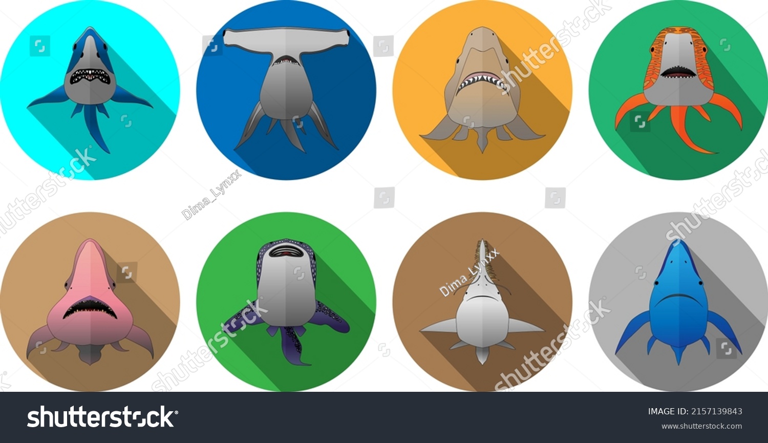 Set Sharks Flat Design Isolated On Stock Vector (Royalty Free ... Set Sharks Flat Design Isolated On Stock Vector (Royalty Free ...