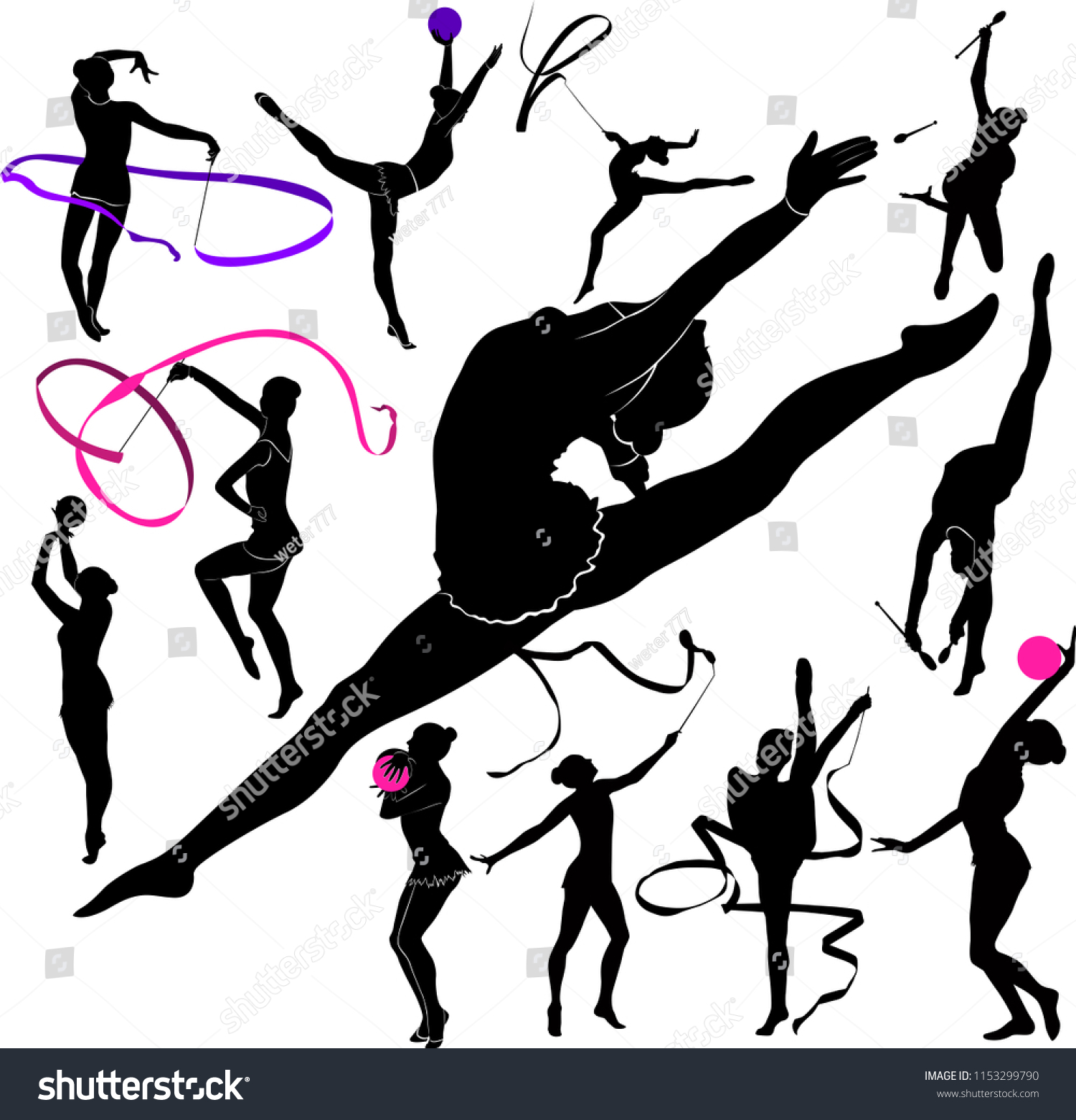 Set Silhouettes Girl Gymnast Athlete Isolated Stock Vector (Royalty ... Set Silhouettes Girl Gymnast Athlete Isolated Stock Vector (Royalty ...