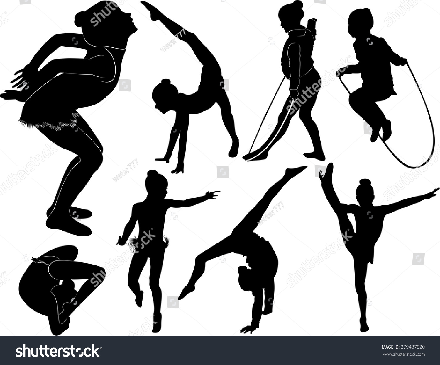 Set Silhouettes Girl Gymnast Athlete Isolated: vector de stock (libre ... Set Silhouettes Girl Gymnast Athlete Isolated: vector de stock (libre ...