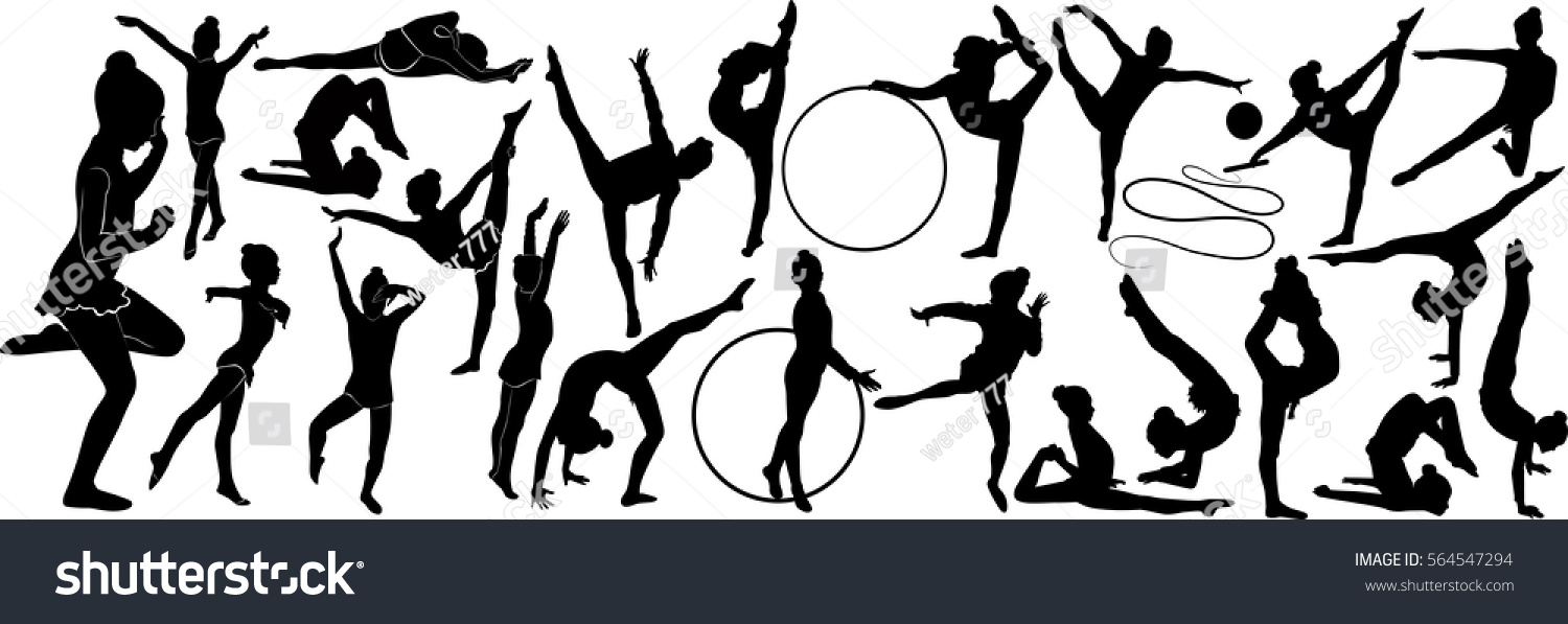 Set Silhouettes Girl Gymnast Athlete Isolated: vector de stock (libre ... Set Silhouettes Girl Gymnast Athlete Isolated: vector de stock (libre ...