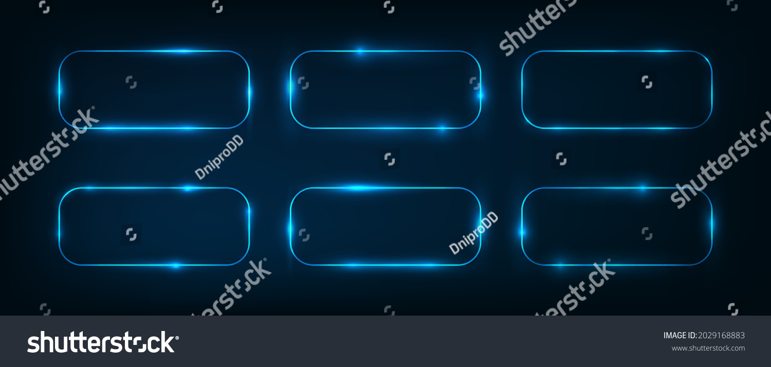 Set Six Neon Rounded Rectangular Frames Stock Vector (Royalty Free ...