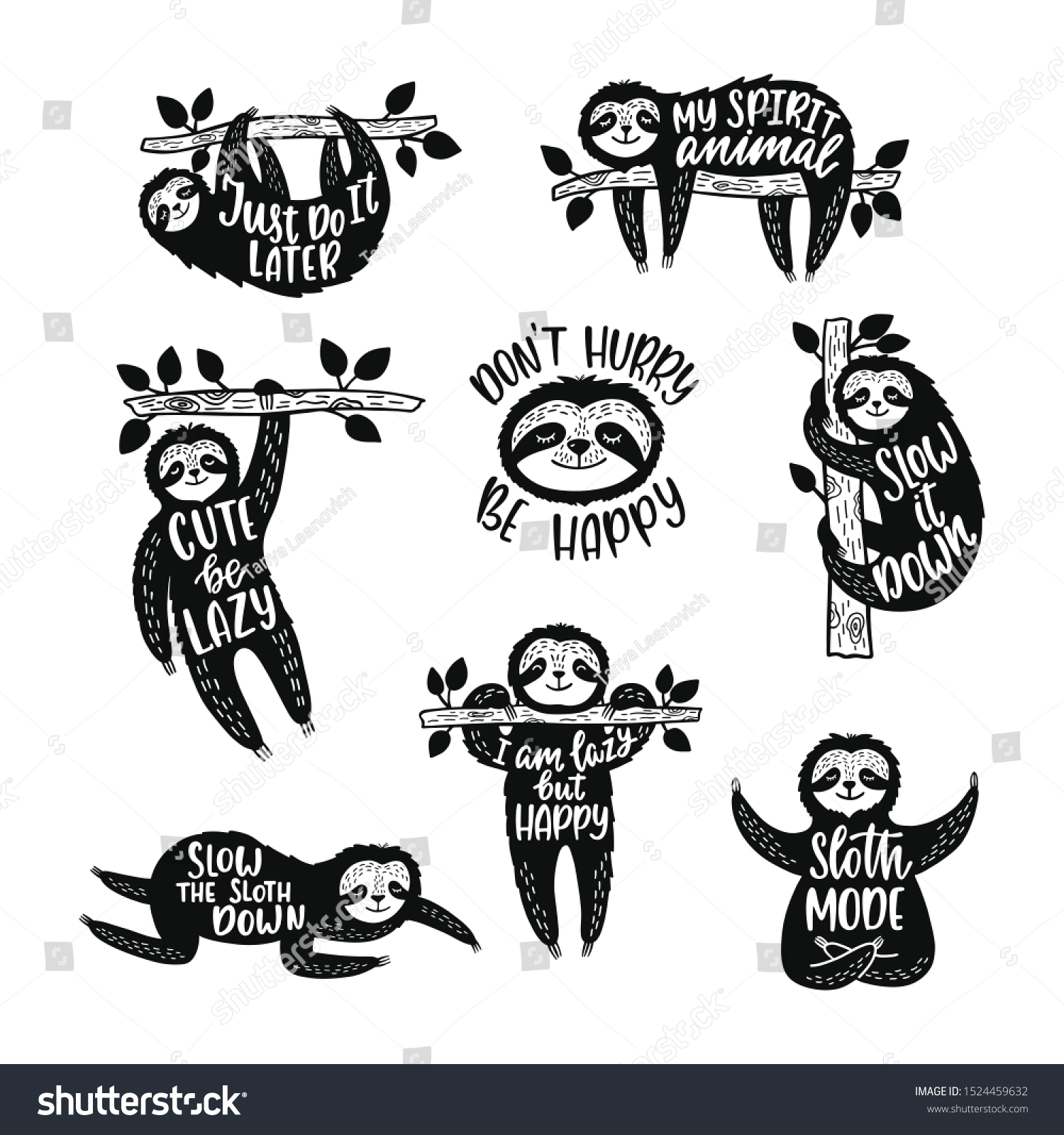Set Sketch Cartoon Slothes Inspirational Quotes: vector de stock (libre ...