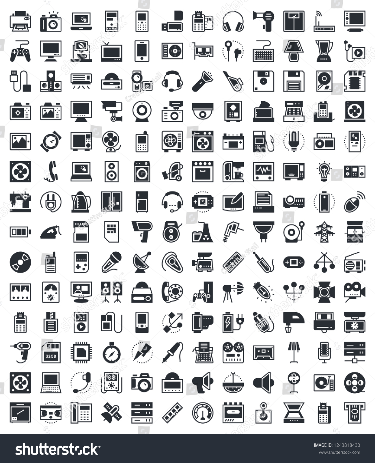 Set Solid Electronic Icons Stock Vector (Royalty Free) 1243818430