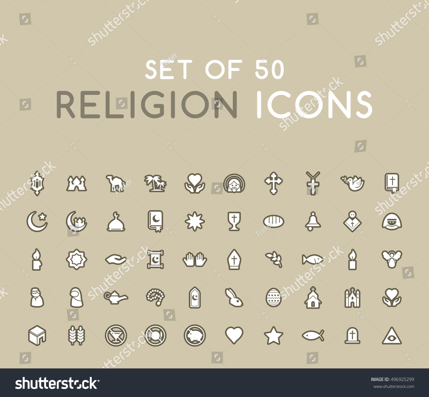 Set 50 Solid Religion Icons Isolated Stock Vector (Royalty Free) 496925299