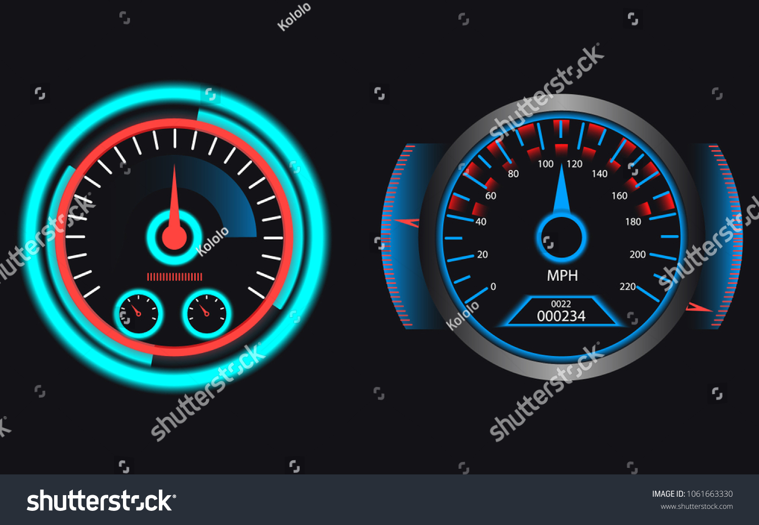 Set Speedometers Dashboard Realistic Vector Speedometer: vector de ...