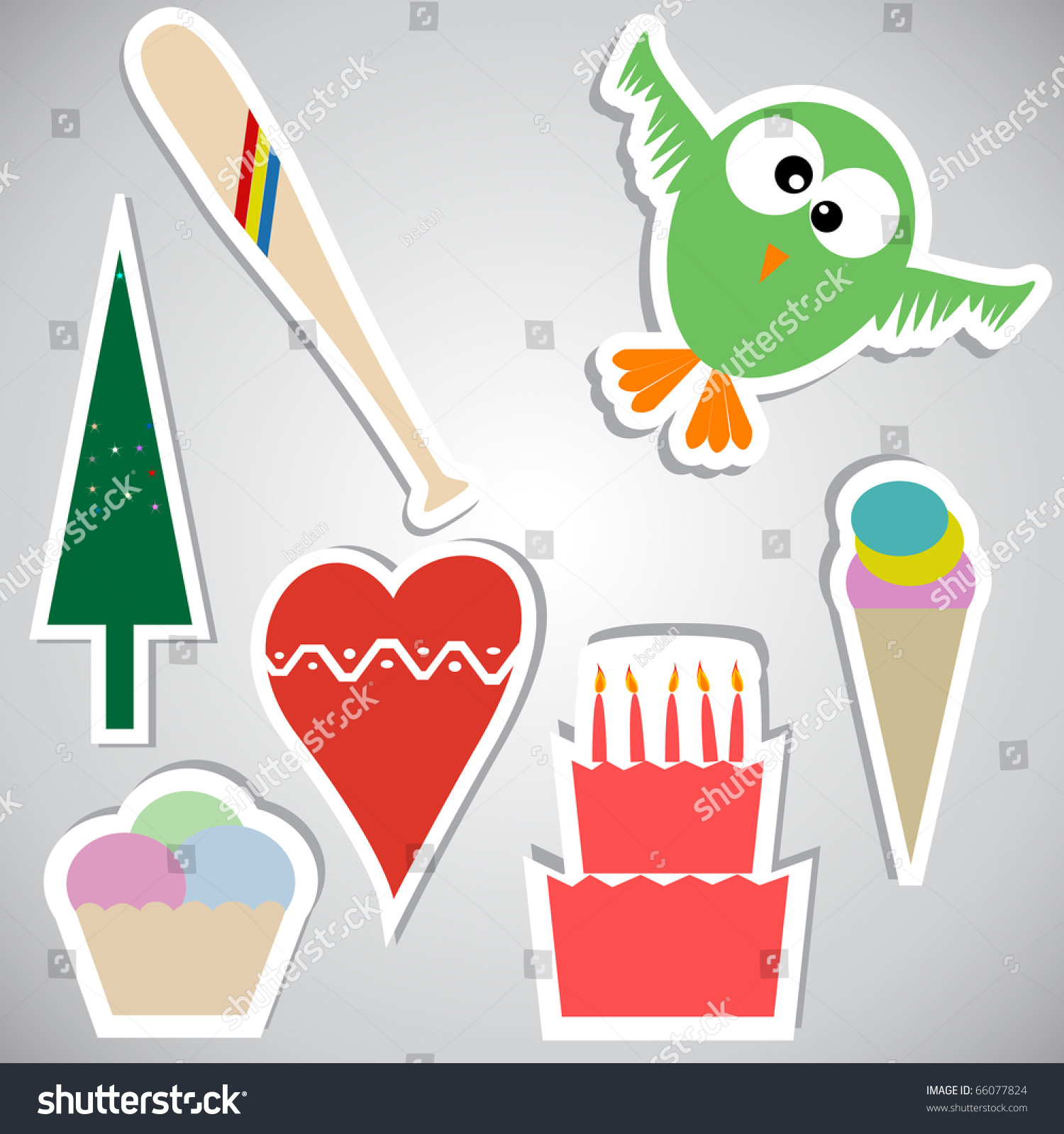 Set Stickers Different Objects Vector Illustration Stock Vector ...