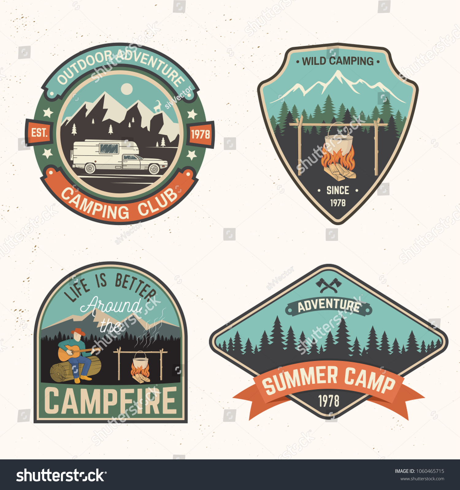 Set Summer Camp Badges Vector Concept Stock Vector Royalty Free