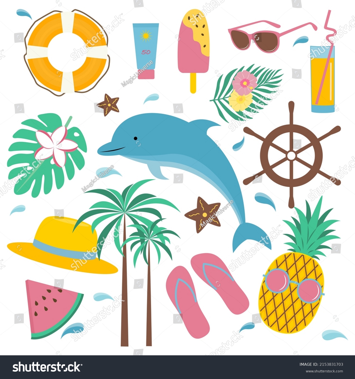 Set Summer Elements Vector Illustration Stock Vector (Royalty Free ...